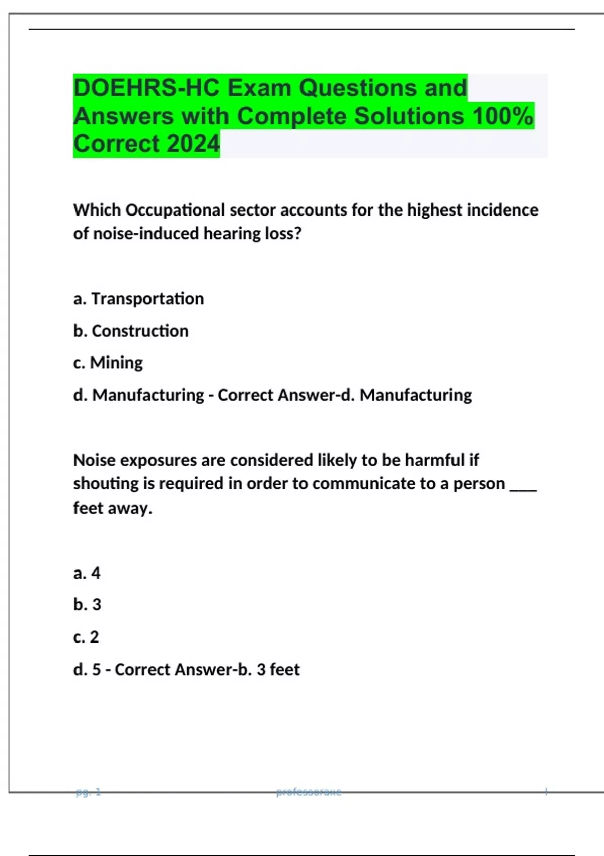 DOEHRS-HC Exam Questions and Answers with Complete Solutions 100% ...