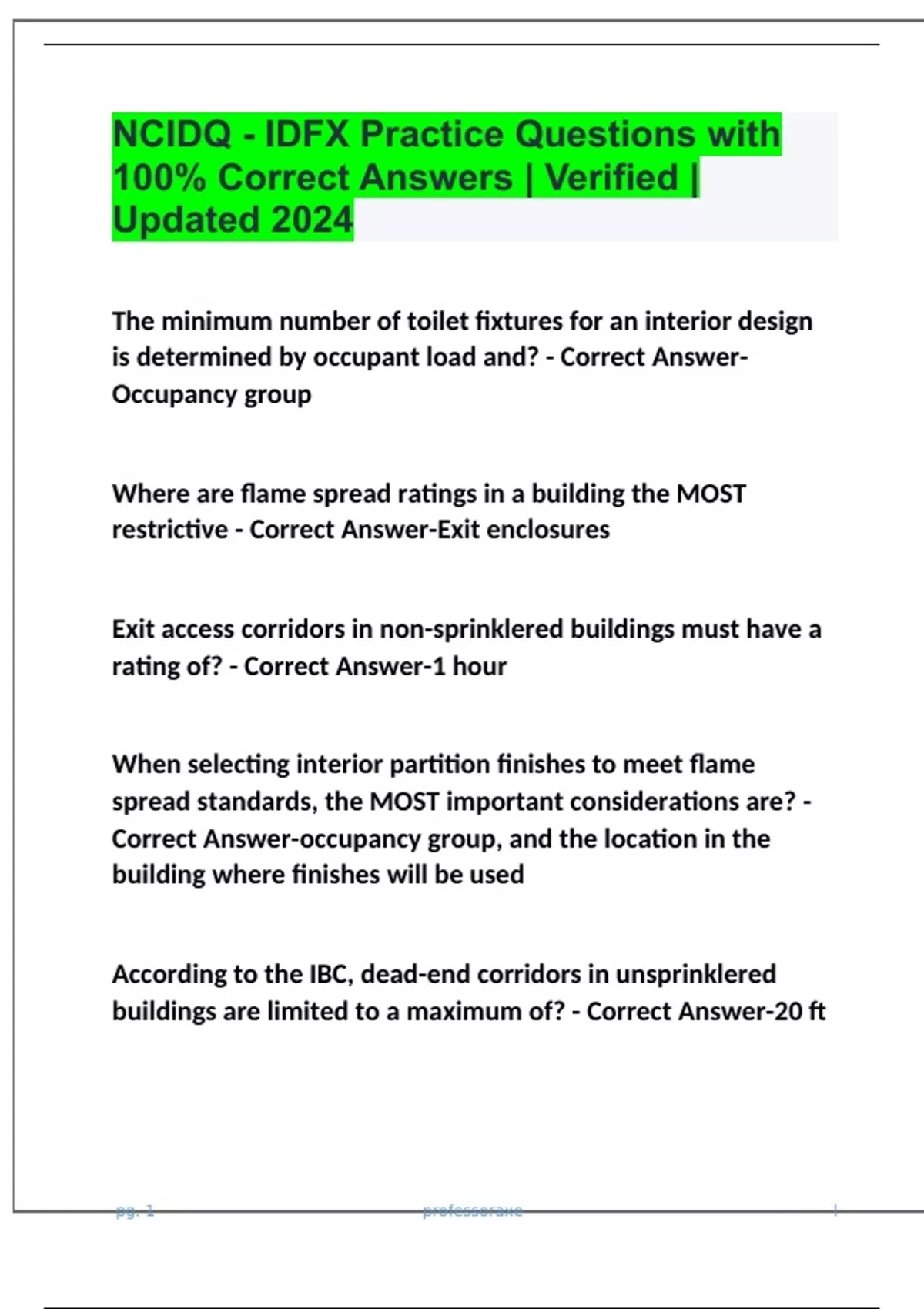 NCIDQ - IDFX Practice Questions with 100% Correct Answers | Verified ...