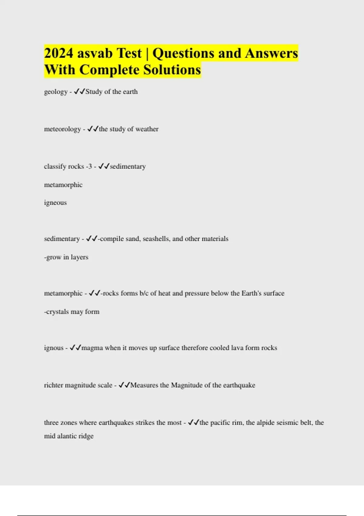 2024 asvab Test | Questions and Answers With Complete Solutions - 2024 ...