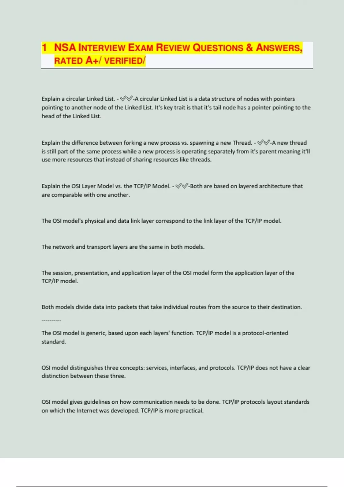 NSA INTERVIEW EXAM REVIEW QUESTIONS & ANSWERS, RATED A+/ VE| LATEST ...