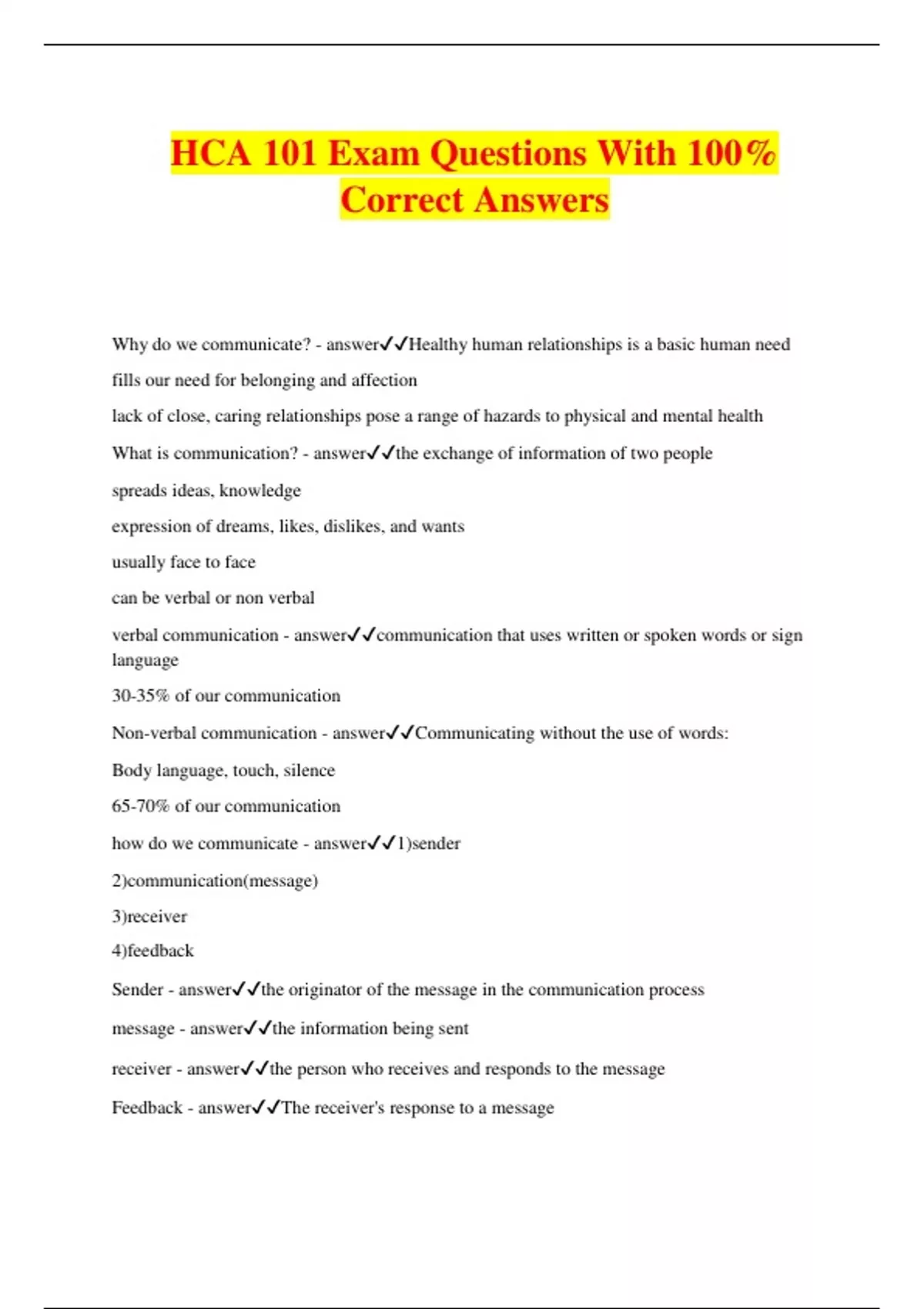 HCA 101 Exam Questions With 100% Correct Answers - HCA 101 - Stuvia US