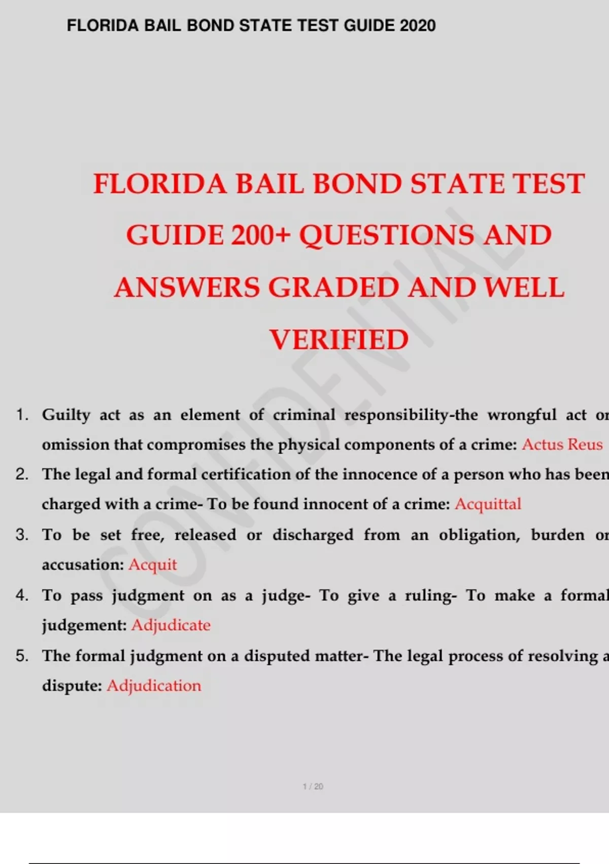 FLORIDA BAIL BOND STATE TEST GUIDE 200+ QUESTIONS AND ANSWERS GRADED ...