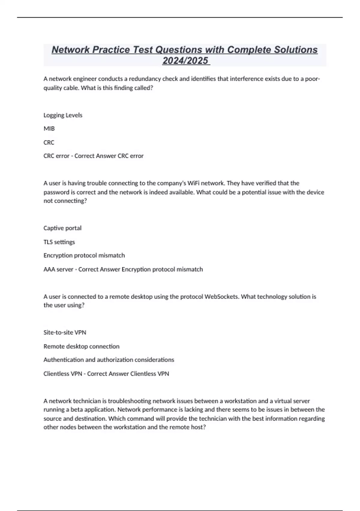 Network Practice Test Questions with Complete Solutions 2024/2025 ...