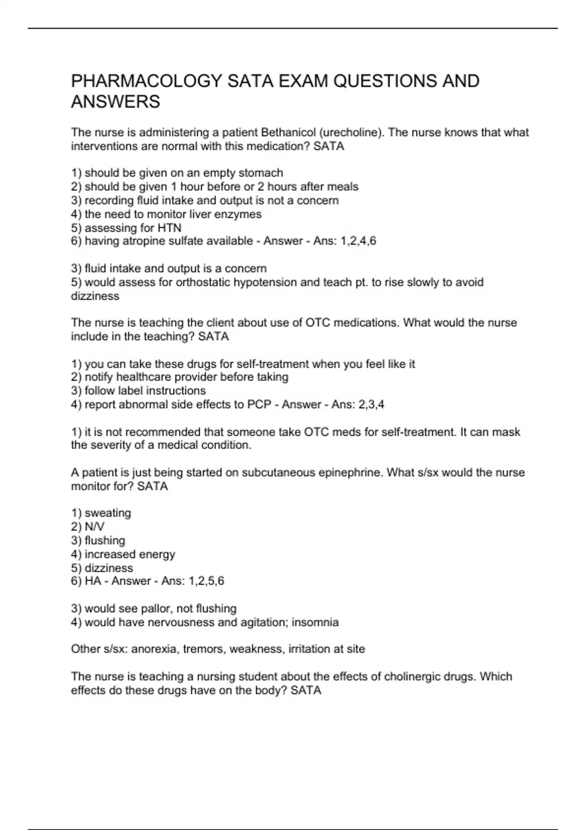 PHARMACOLOGY SATA EXAM QUESTIONS AND ANSWERS - SATA - Stuvia US