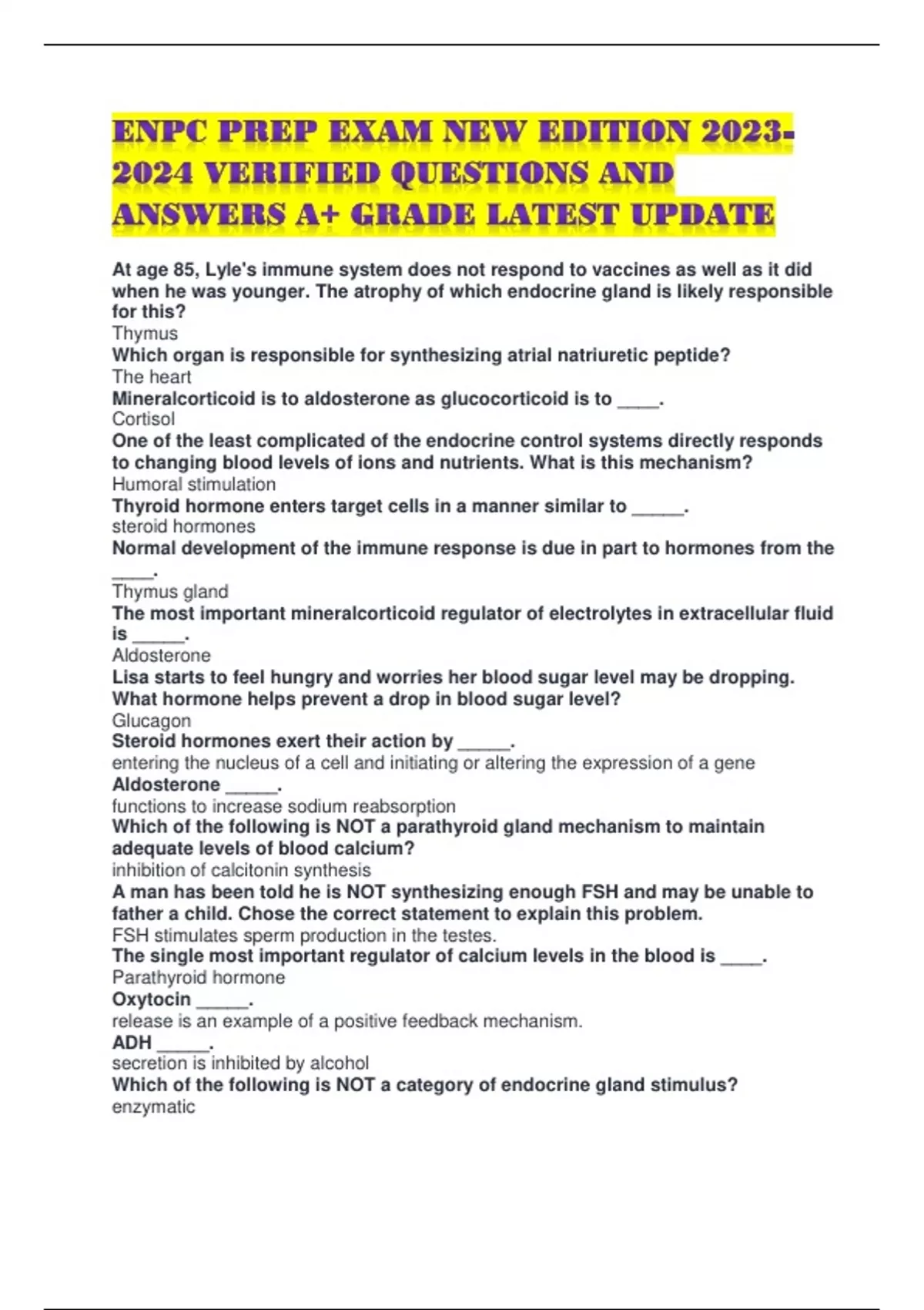 ENPC PREP EXAM NEW EDITION VERIFIED QUESTIONS AND ANSWERS A+ GRADE ...