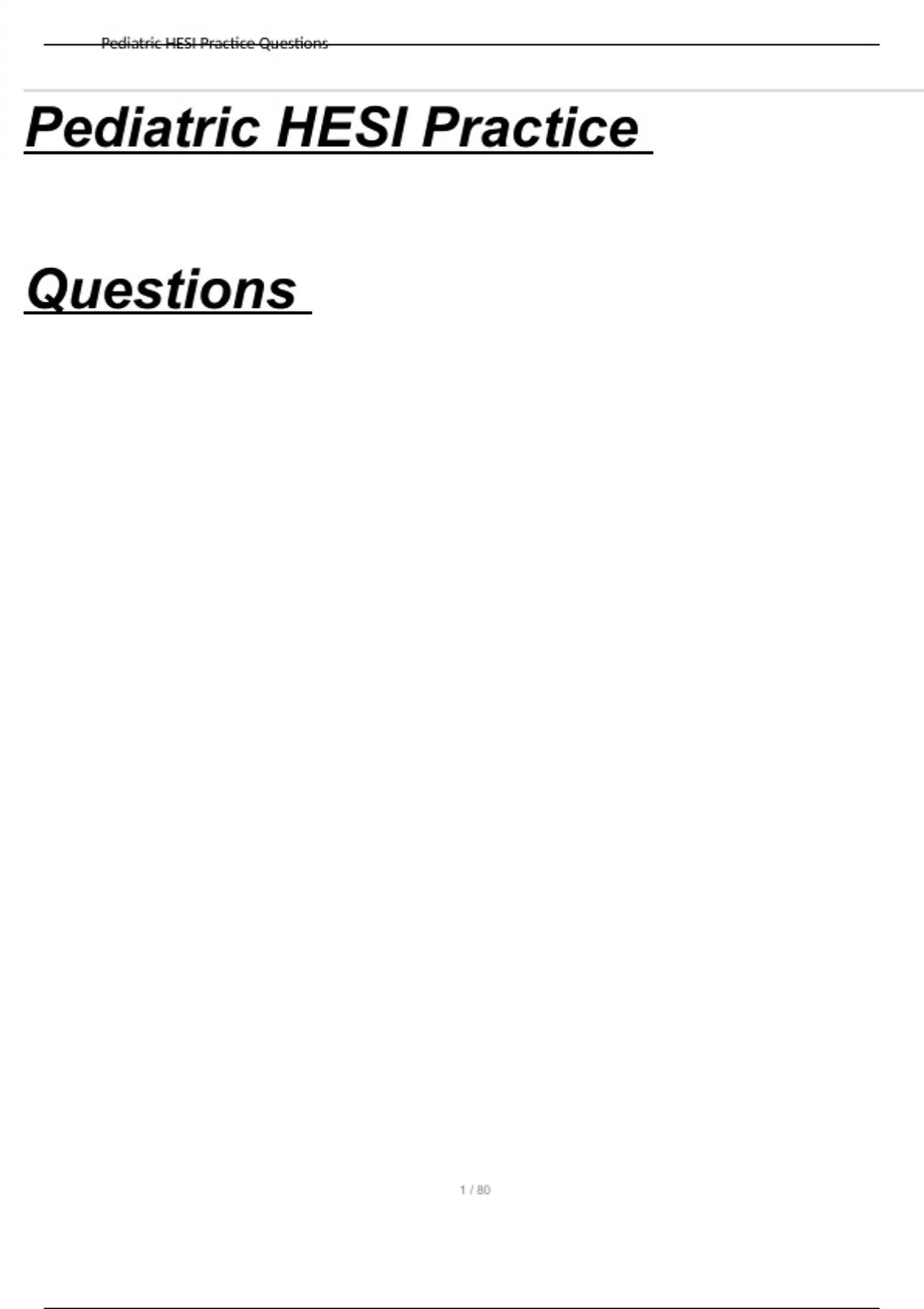 PEDIATRICS HESI 2024 LATEST AND UPDATED EXAM - Certified pediatric ...