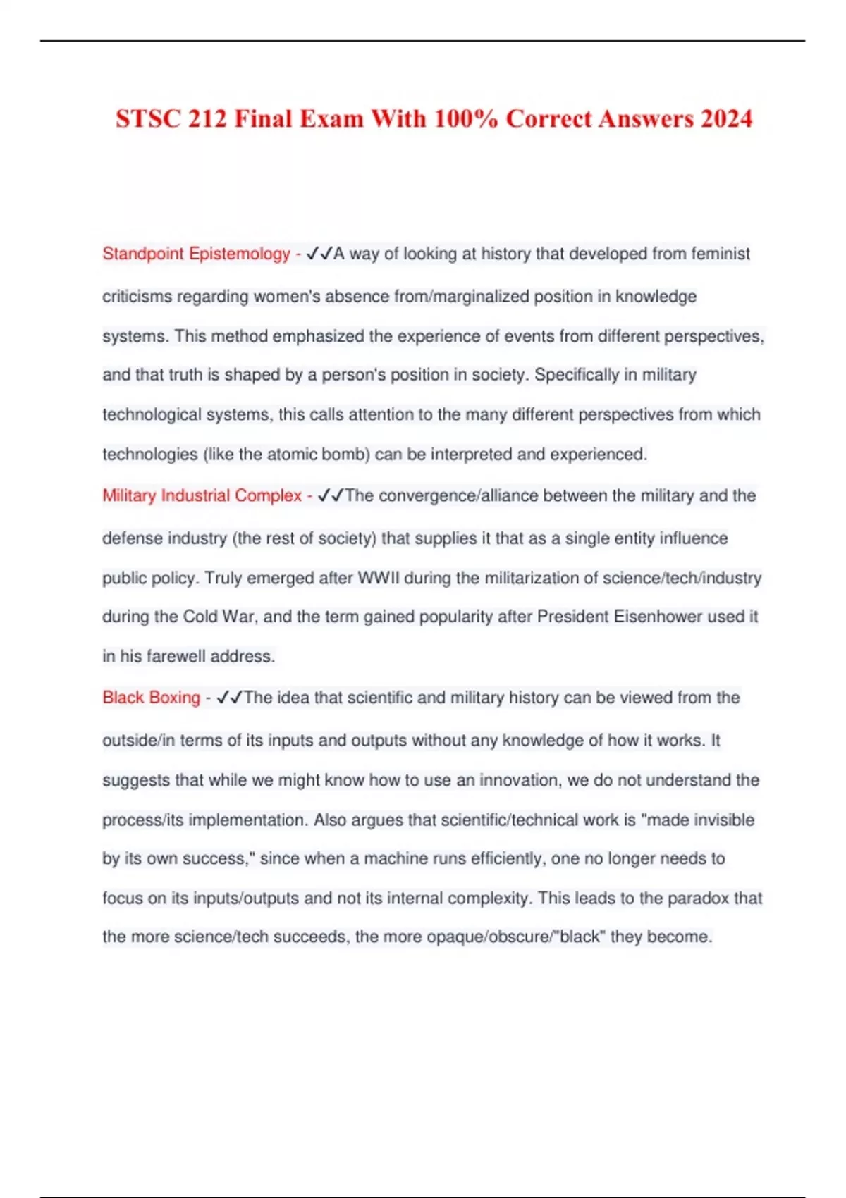 STSC 212 Final Exam With 100% Correct Answers 2024 - STSC 212 - Stuvia US