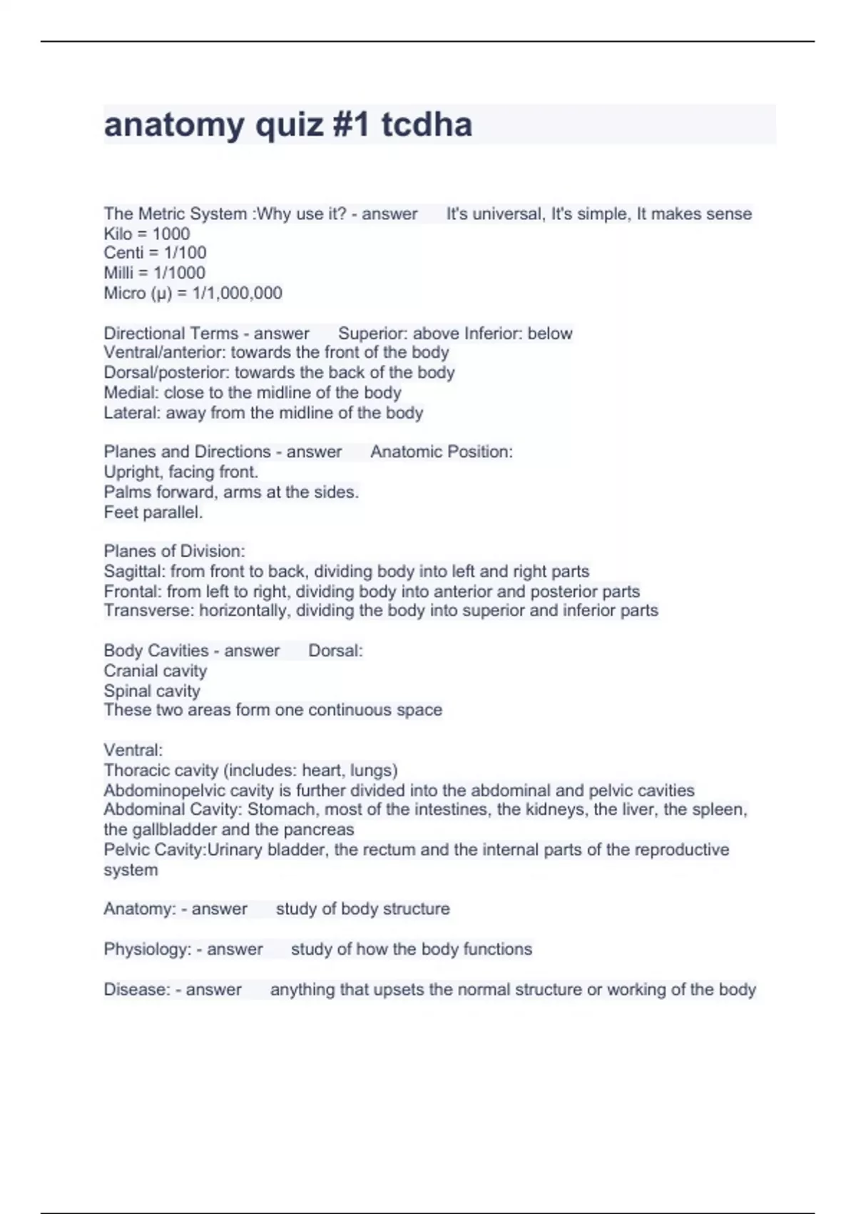 anatomy quiz questions with correct answers 2024 - TCDHA - Stuvia US
