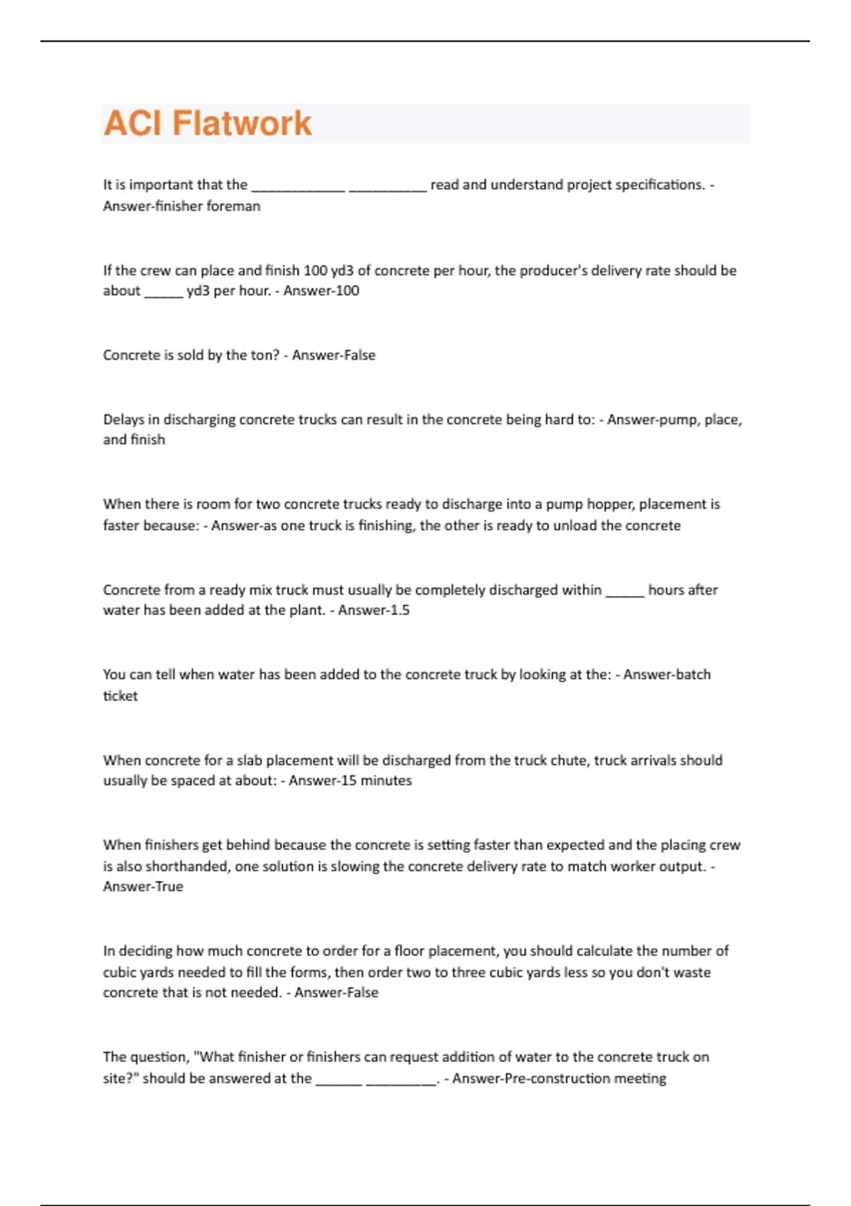 ACI Flatwork Exam All Possible Questions and Answers with complete ...