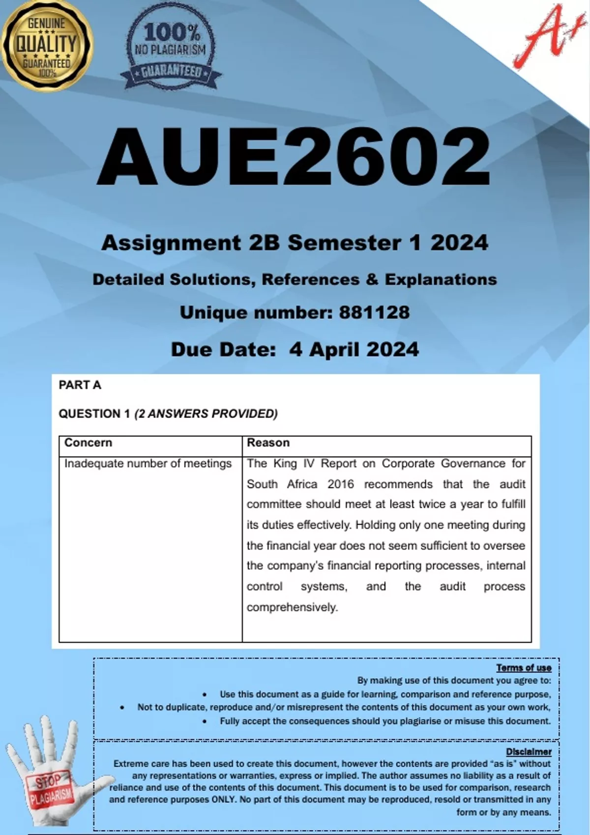 AUE2602 Assignment 2B (COMPLETE ANSWERS) Semester 1 2024 (881128) - DUE ...