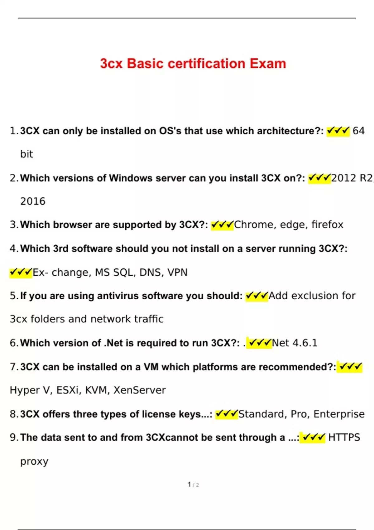 3cx Basic Certification Questions with 100% Correct Answers | Latest ...
