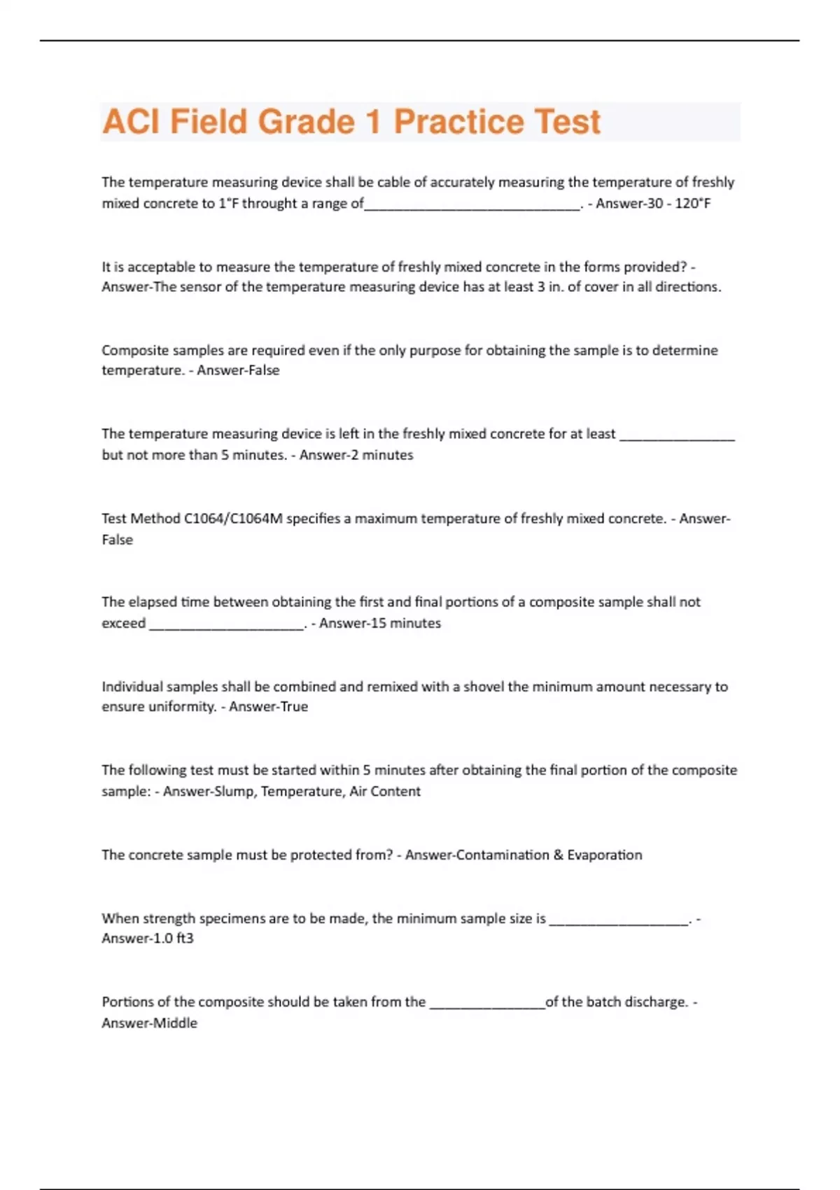 ACI Field Grade 1 Practice Test Questions And Answers - ACI Field Grade ...