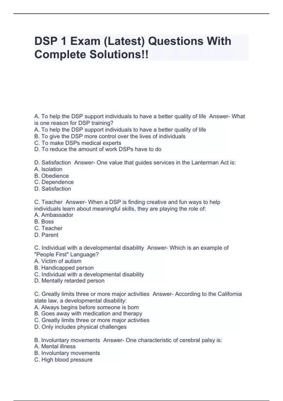 Dsp 1 Exam Latest Questions With Complete Solutions Dsp Stuvia Uk