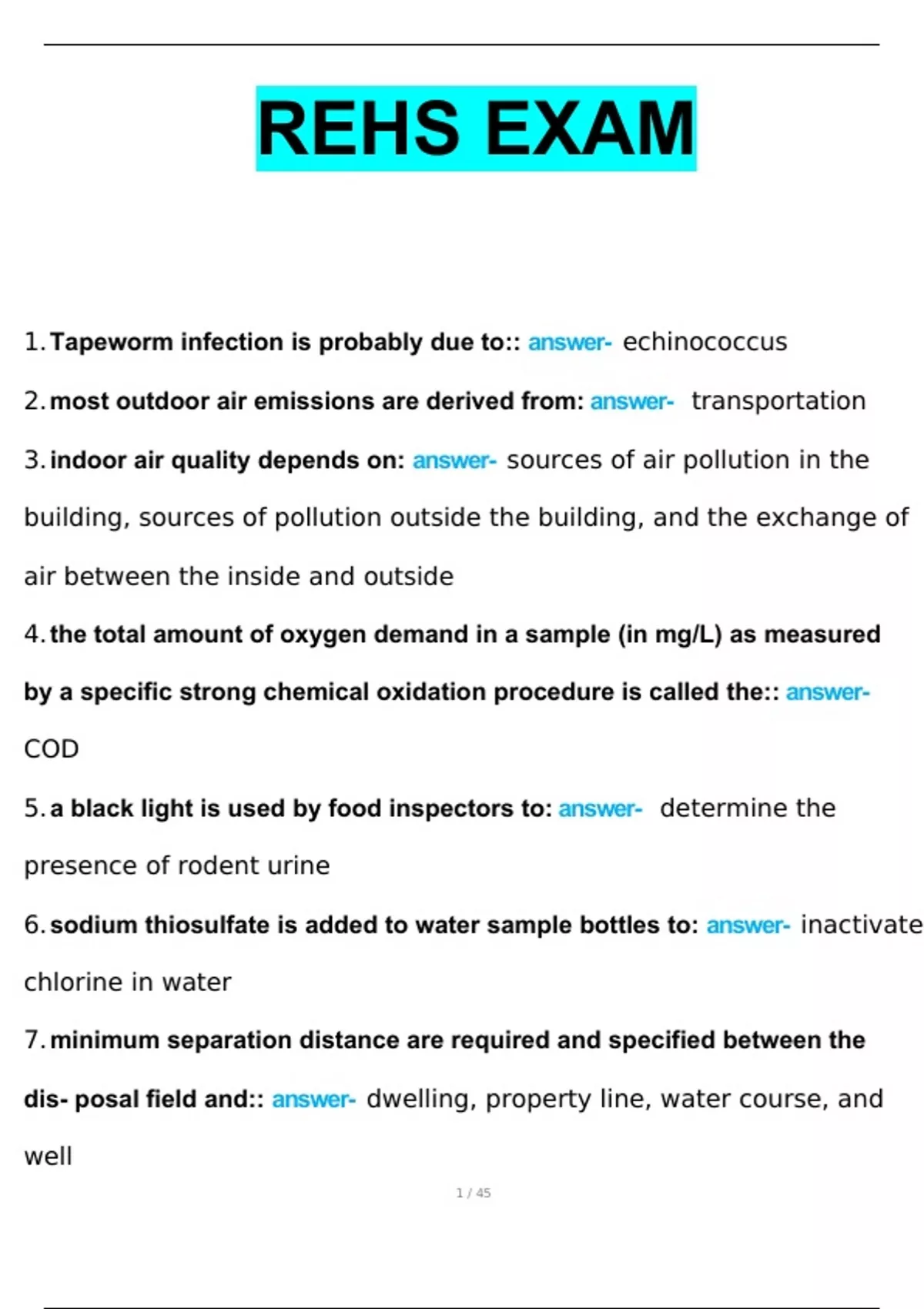 REHS Exam Study Guide Questions with 100% Correct Answers | Latest ...