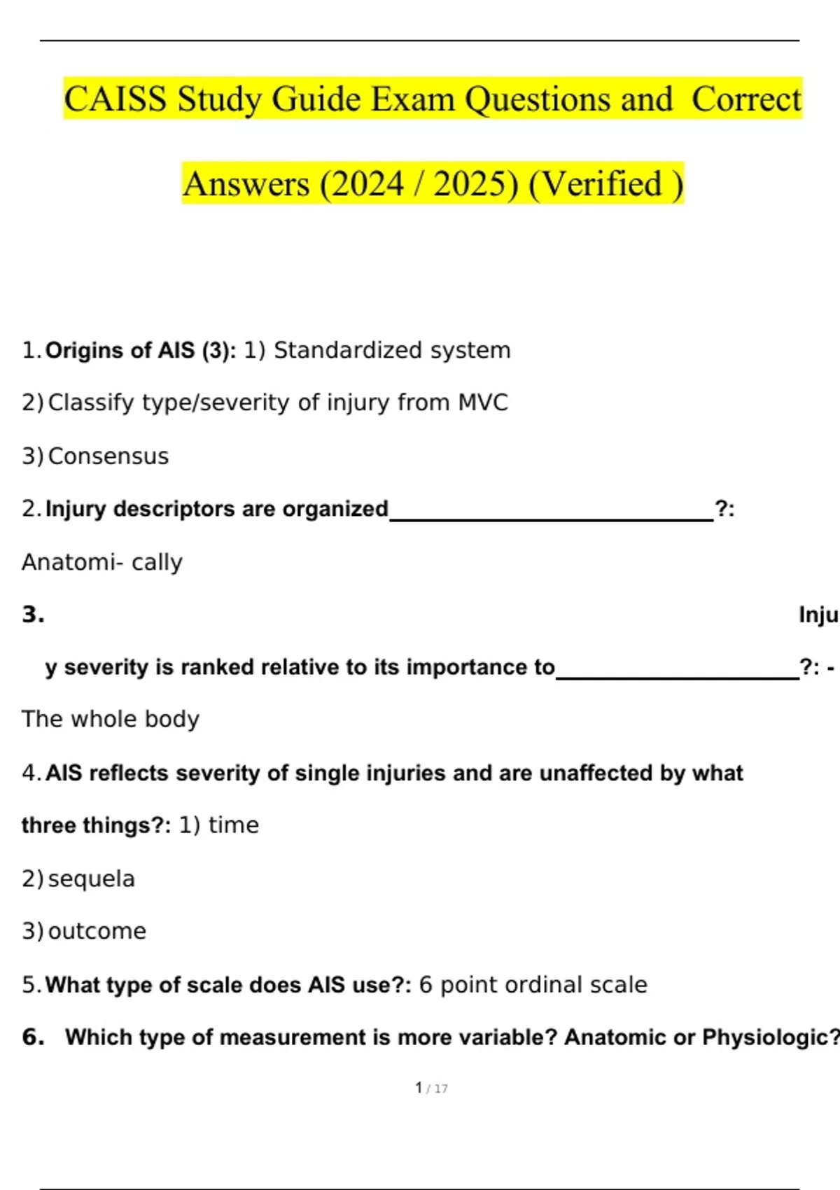 CAISS Study Guide Exam Questions and Answers (2024 / 2025) (Verified ...