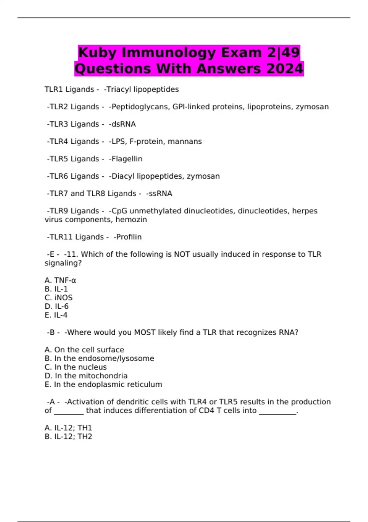 Kuby Immunology Exam 2|49 Questions With Answers 2024 - Kuby Immunology ...