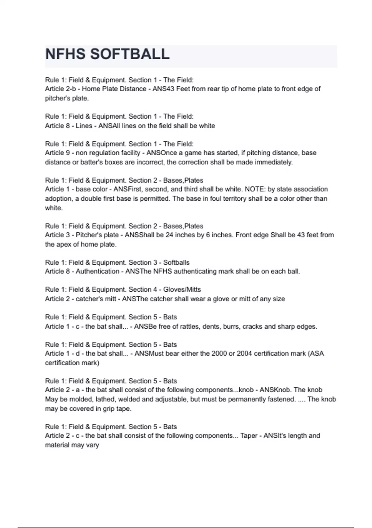 NFHS SOFTBALL 2024/2025 (100% verified) A+ grade assured - NFHS Softball 2024 - Stuvia US