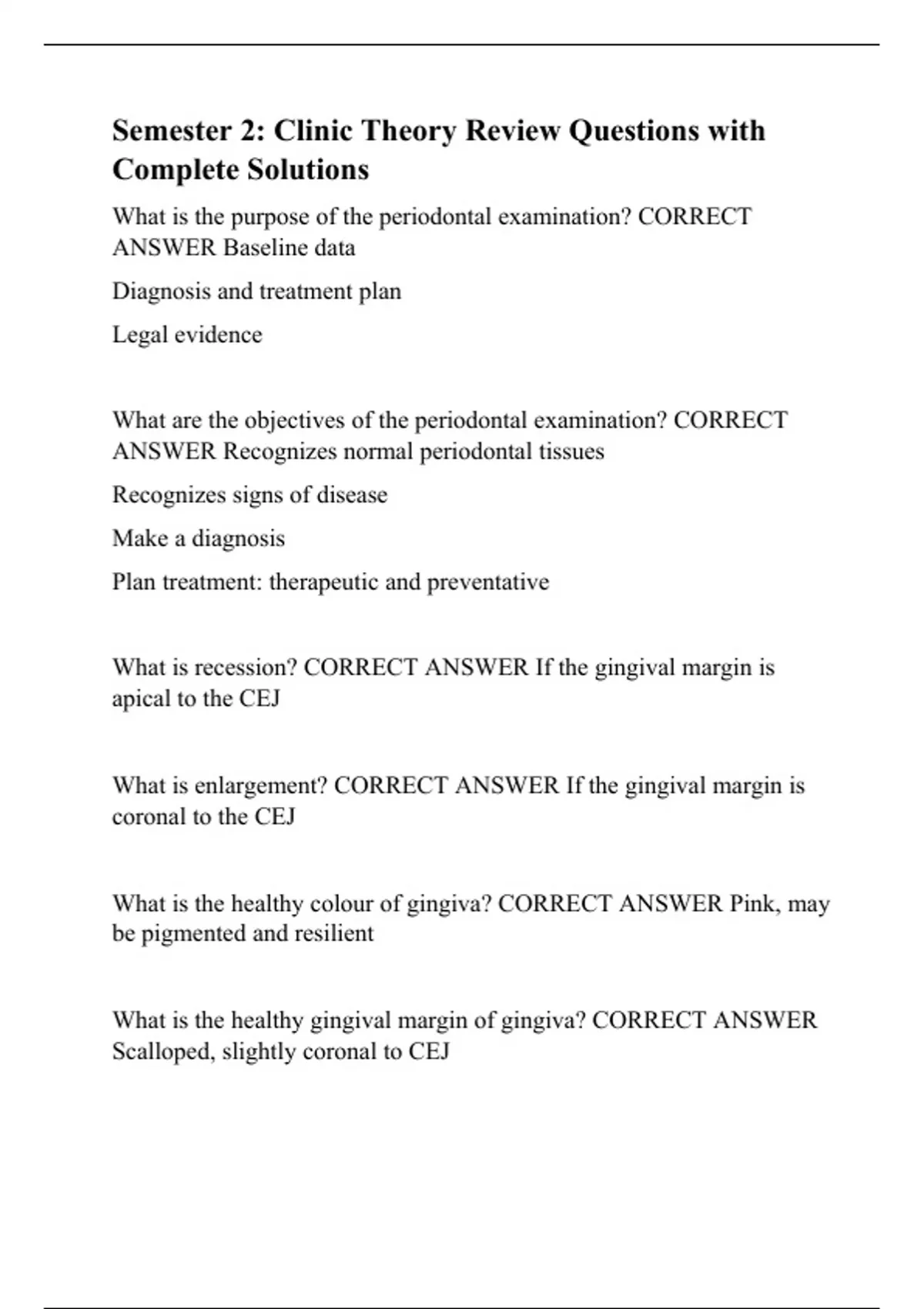 Semester 2: Clinic Theory Review Questions with Complete Solutions ...