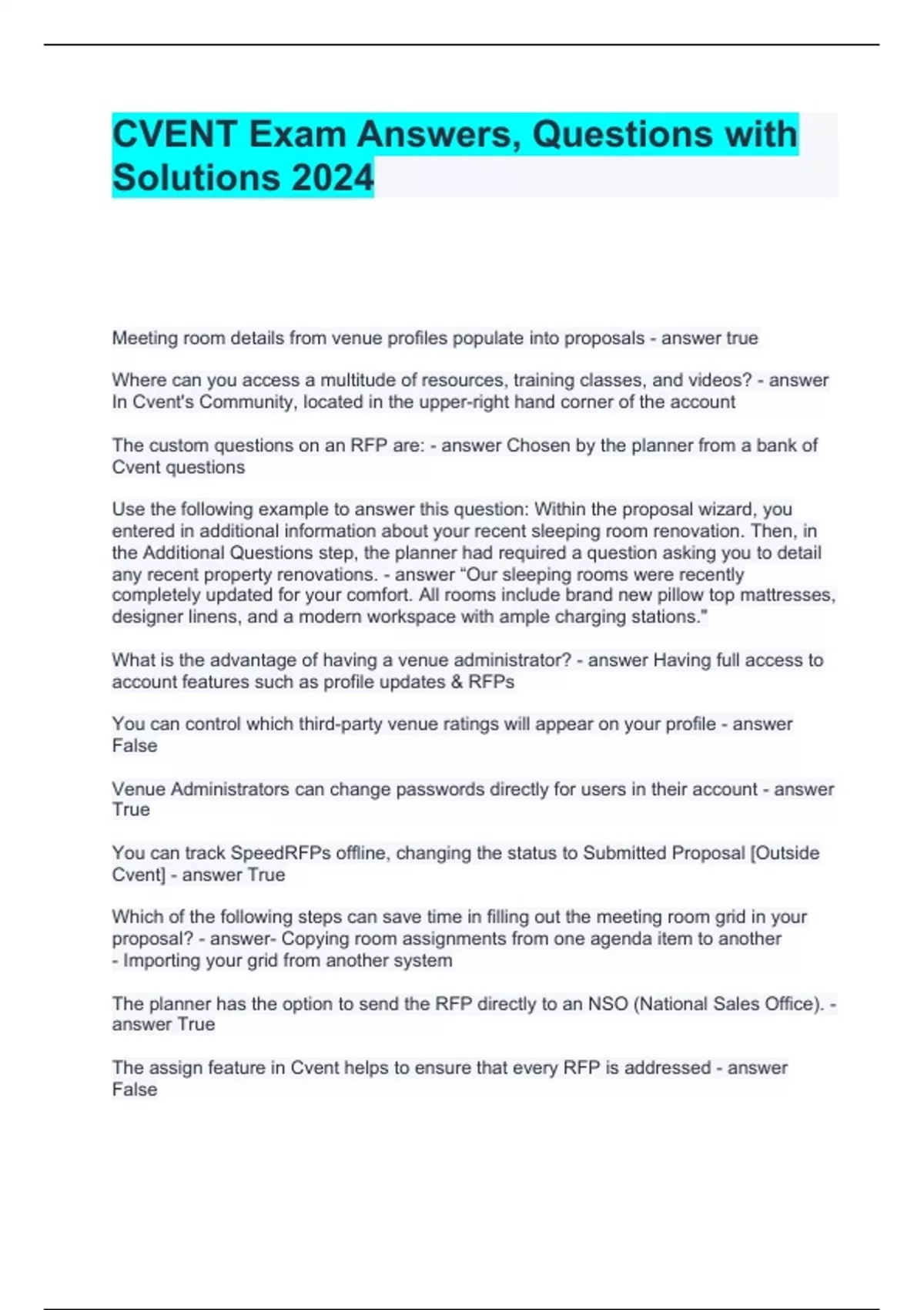 CVENT Exam Answers, Questions with Solutions 2024 - CVENT - Stuvia US