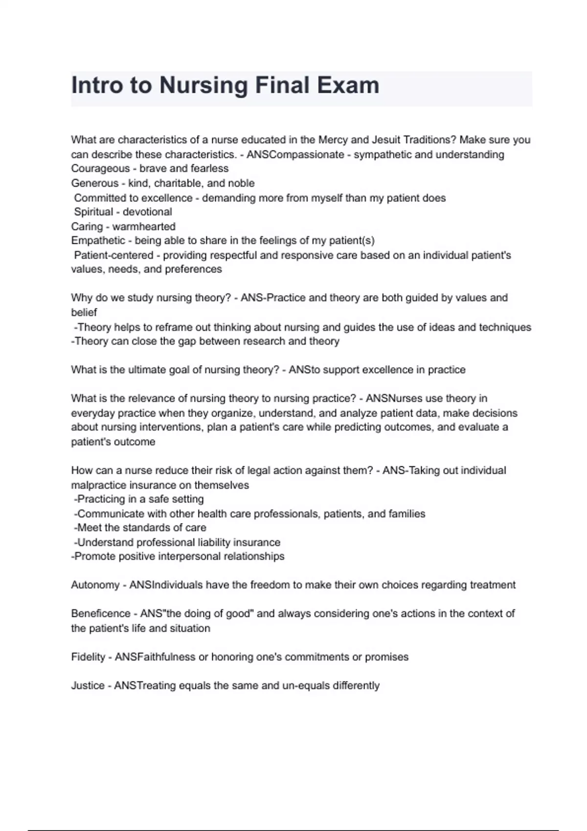 Intro to Nursing Final Exam 2024/2025 (100% verified by experts ...