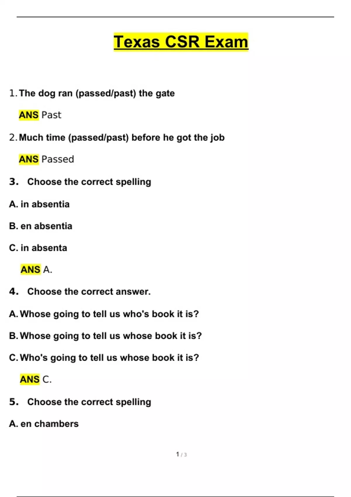 Texas CSR Exam Questions and Verified Answers (2024 / 2025)/ A+ GRADE ...