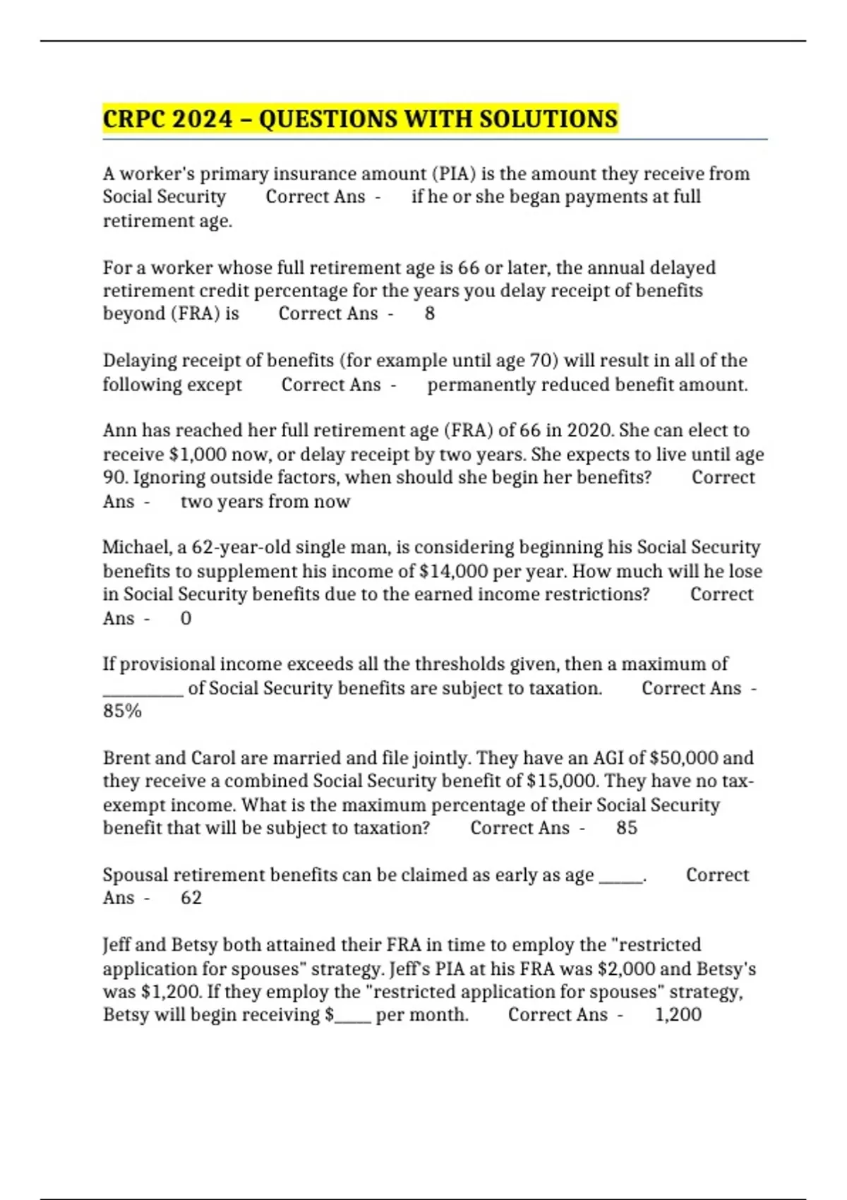 CRPC 2024 – QUESTIONS WITH SOLUTIONS - CRPC - Stuvia US