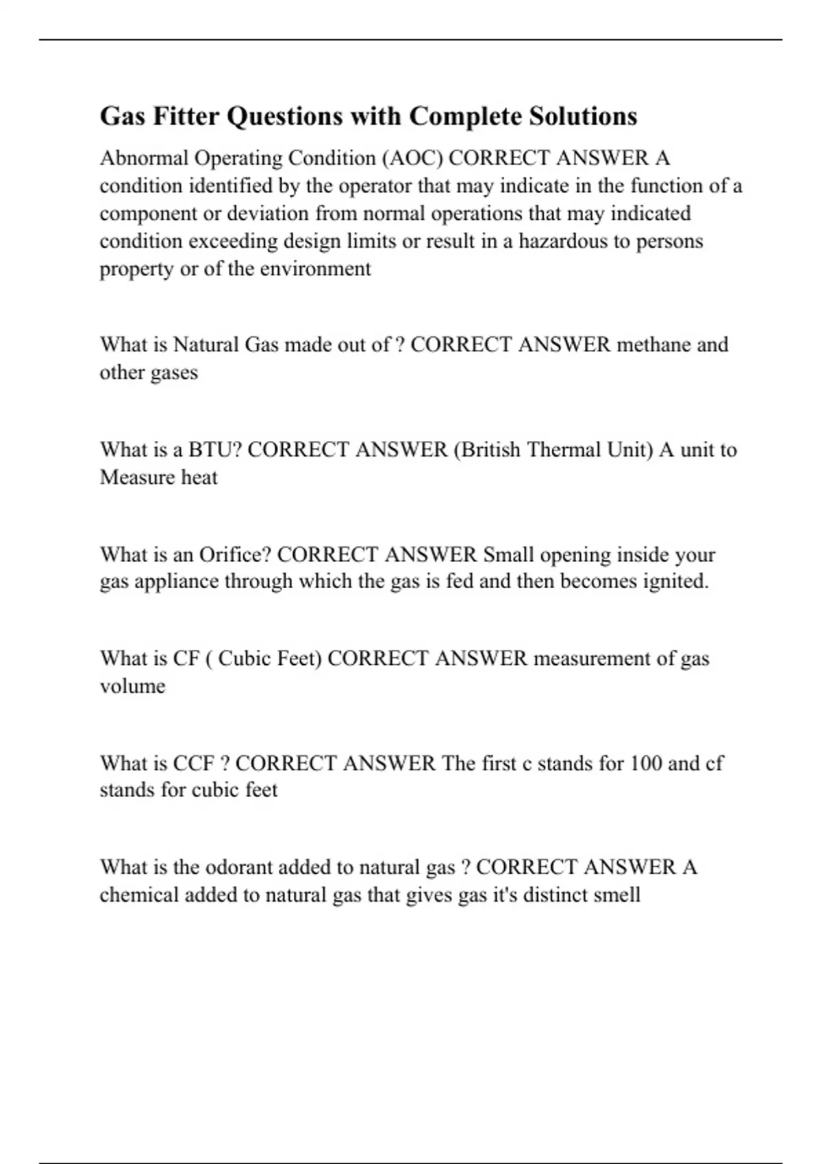 Gas Fitter Questions with Complete Solutions - Gas Fitter - Stuvia US