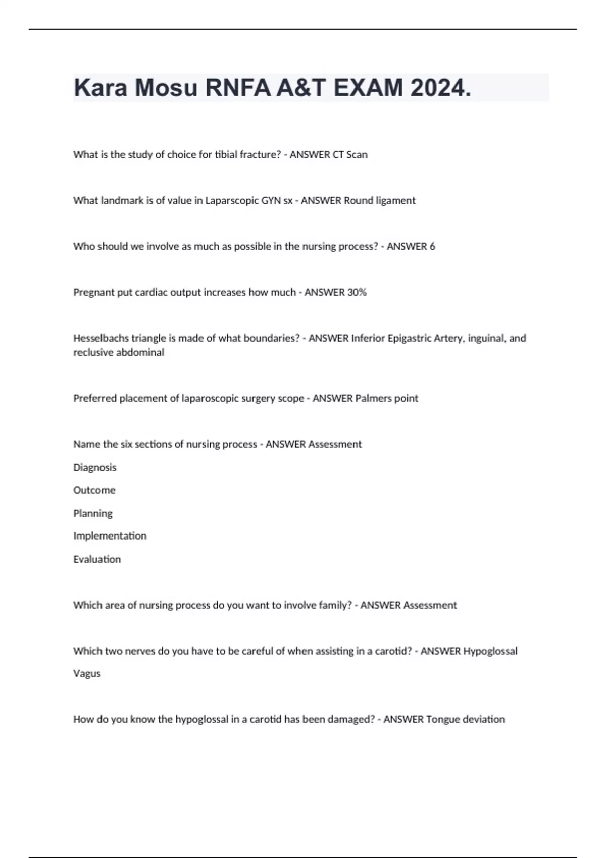 Kara Mosu RNFA Review Practice Exam Questions 2024. - NIFA RNFA - Stuvia US