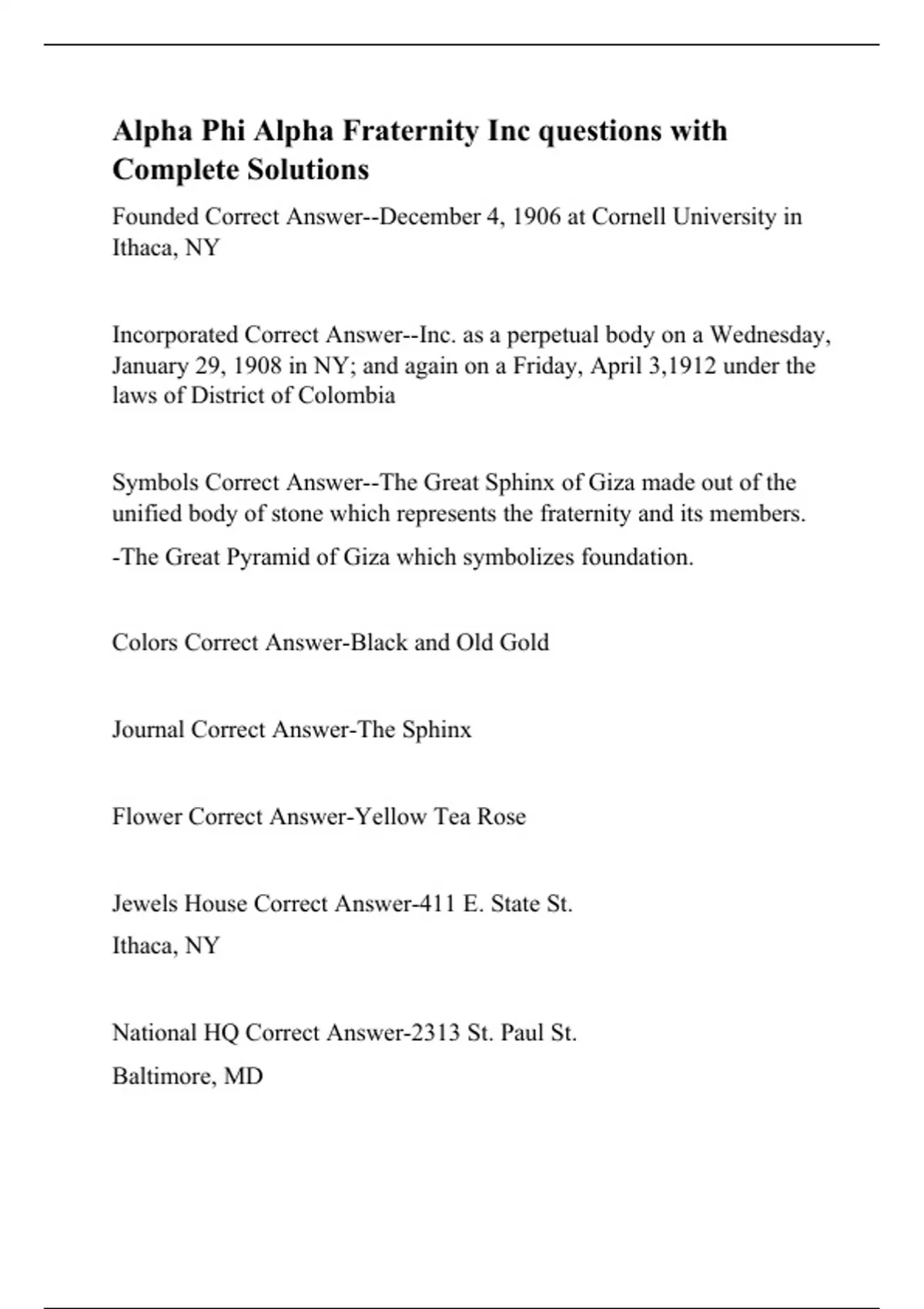 Alpha Phi Alpha Fraternity Inc questions with Complete Solutions ...