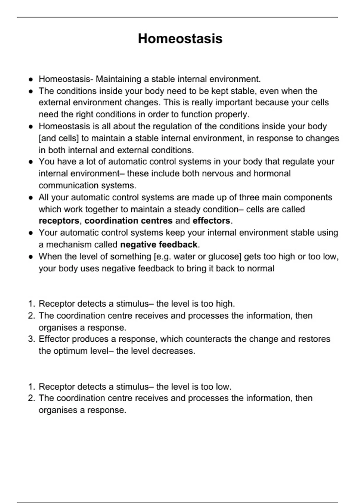 Summary Homeostasis - Science - Stuvia UK