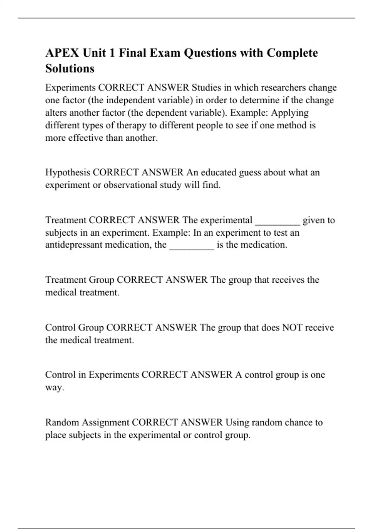 APEX Unit 1 Final Exam Questions with Complete Solutions - Apex - Stuvia US