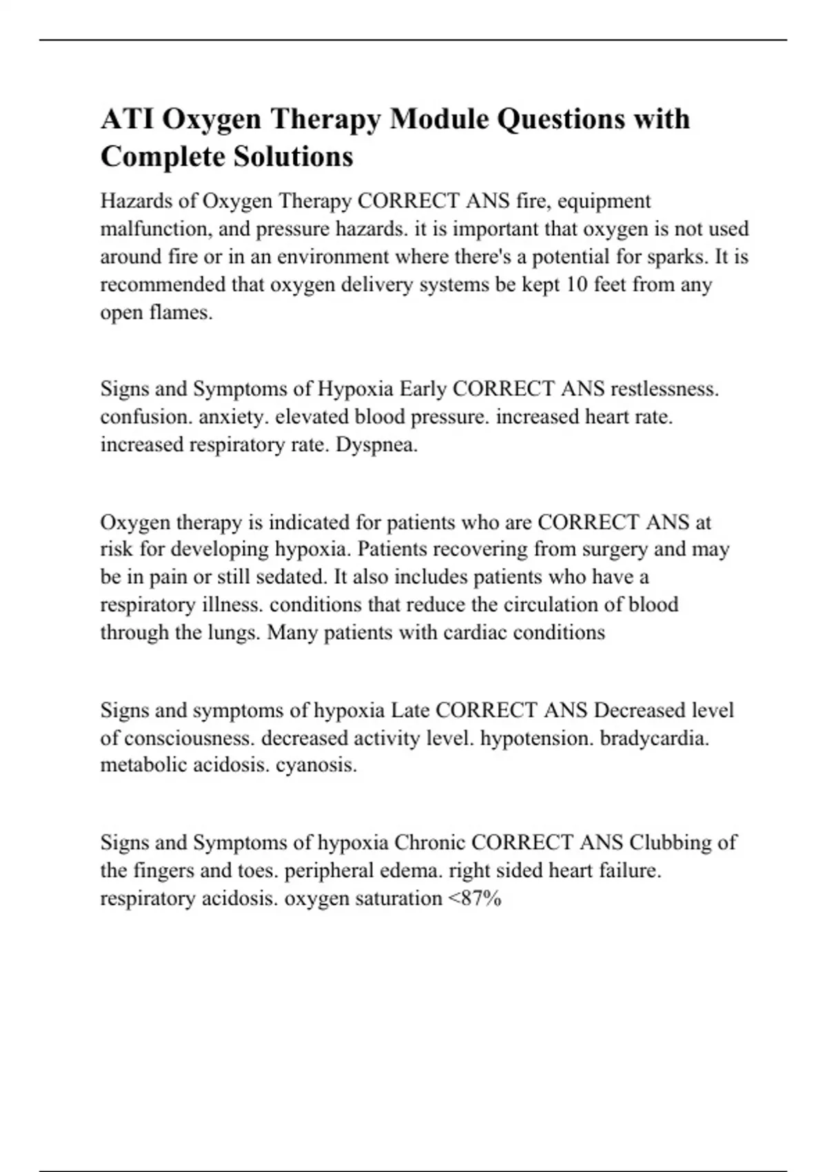 ATI Oxygen Therapy Module Questions with Complete Solutions. - Oxygen ...