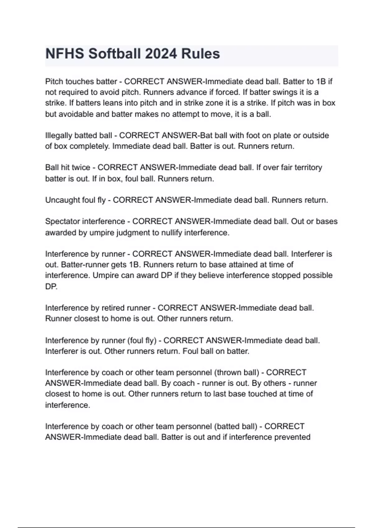 NFHS Softball 2024 Rules (Answered) With Complete Verified Solution ...