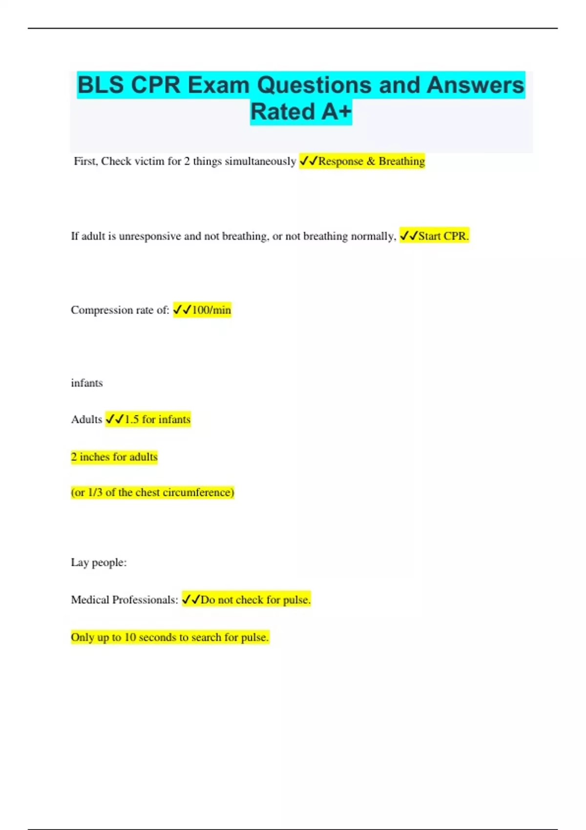 CPR EXAMS & STUDY GUIDES QUESTIONS AND ANSWERS 100% PASS FULL SOLUTION ...