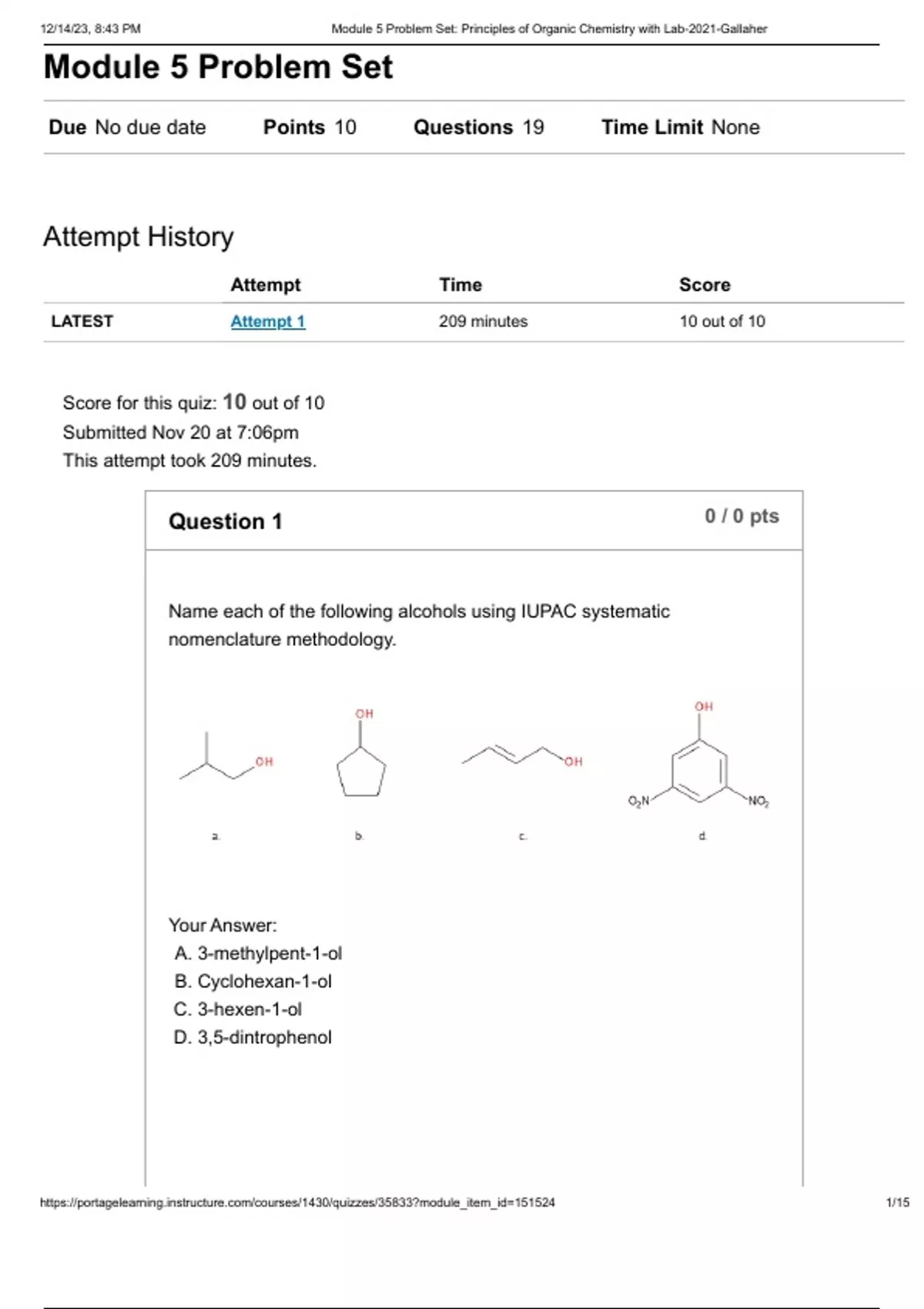chem 219 Module 5 Problem Set: Principles of Organic Chemistry with Lab-2021-Gallaher Module 5 ...