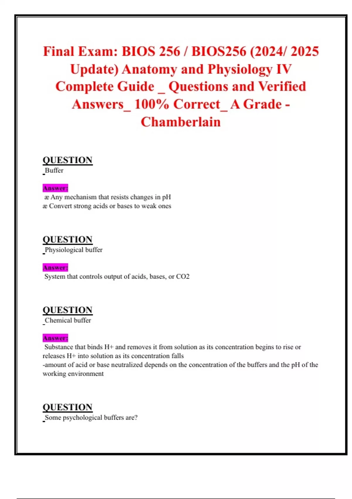 Final Exam: BIOS 256 / BIOS256 (2024/ 2025 Update) Anatomy and ...