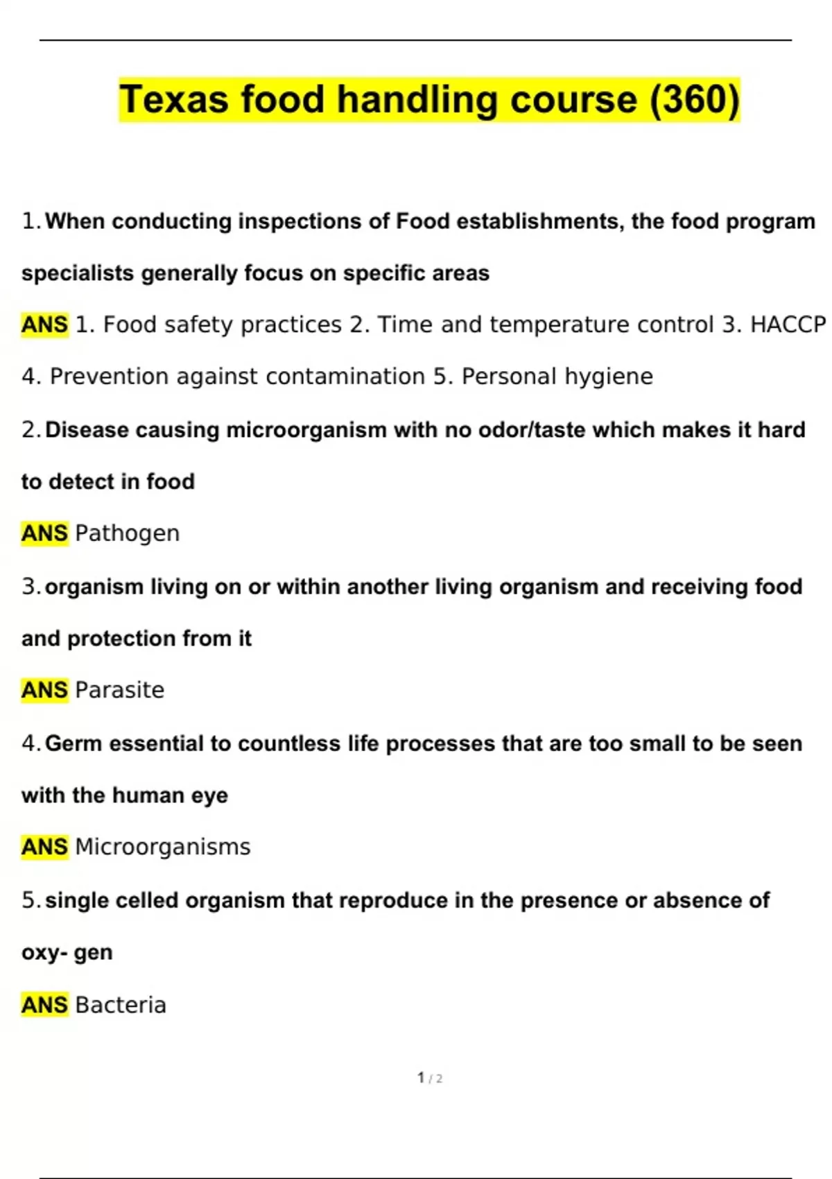 360 food handling course (Texas) Updated Latest 2024 - 360 Food ...