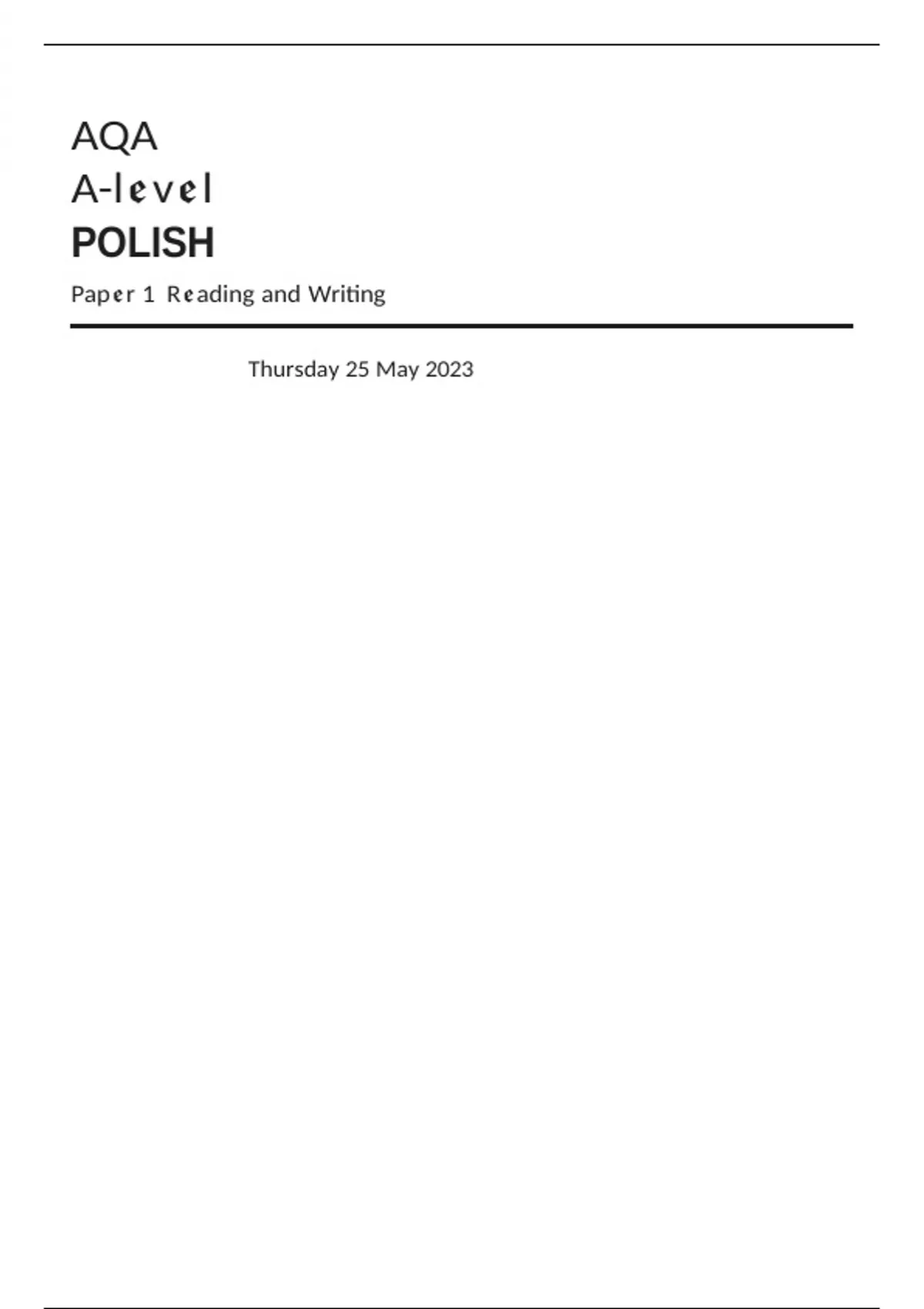 AQA A-level POLISH Paper 1 Reading and Writing Thursday 25 May 2023 ...
