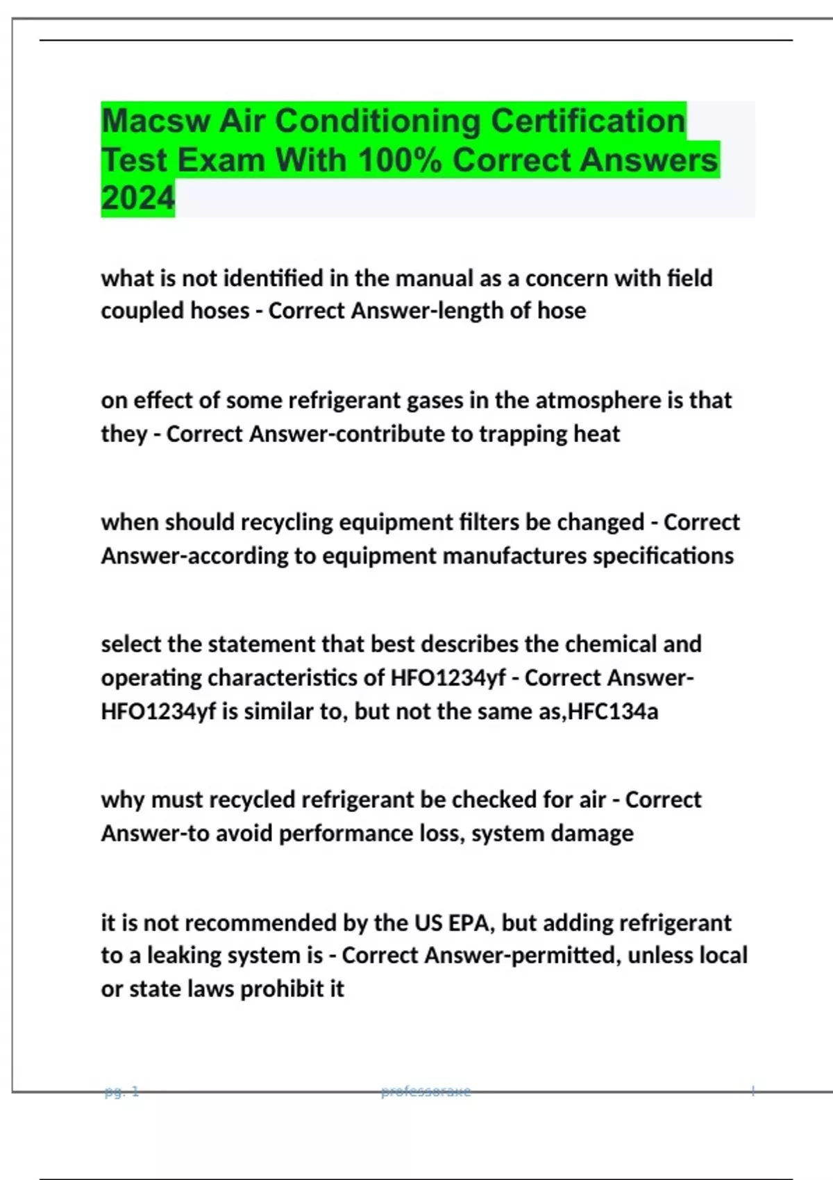 Macsw Air Conditioning Certification Test Exam With 100% Correct ...