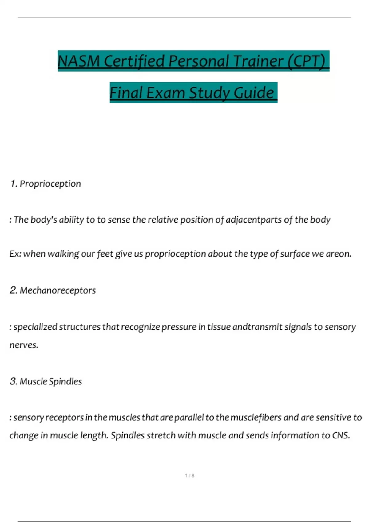 NASM Certified Personal Trainer (CPT) Final Exam Study Guide Questions ...