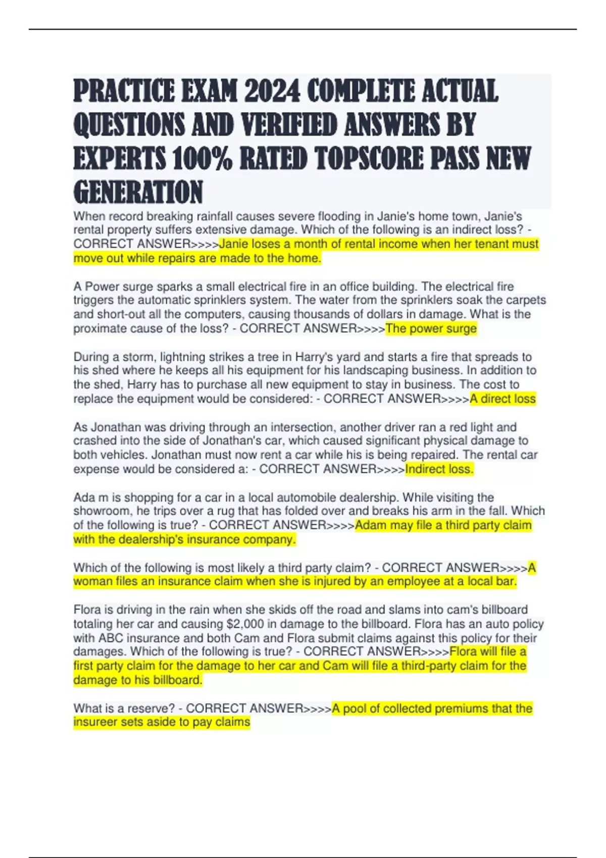 PRACTICE EXAM 2024 COMPLETE ACTUAL QUESTIONS AND VERIFIED ANSWERS BY ...