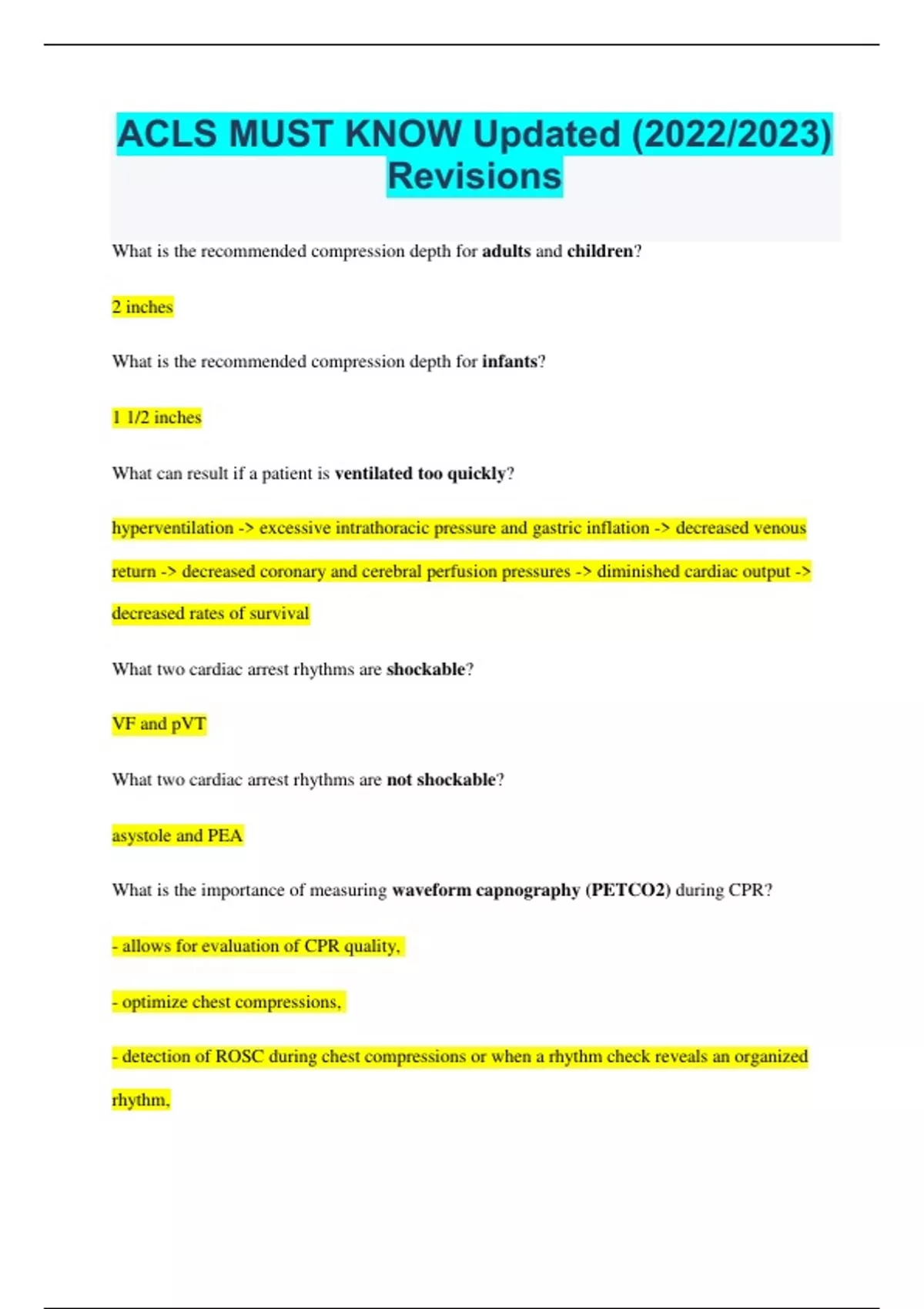 ACLS MUST KNOW Updated (2023/2024) Revisions - CLS MUST KNOW - Stuvia US