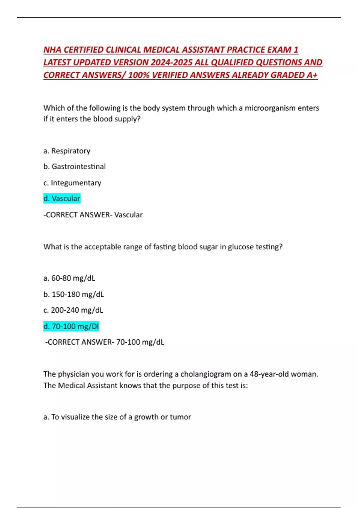 NHA CERTIFIED CLINICAL MEDICAL ASSISTANT PRACTICE EXAM 1 LATEST UPDATED ...