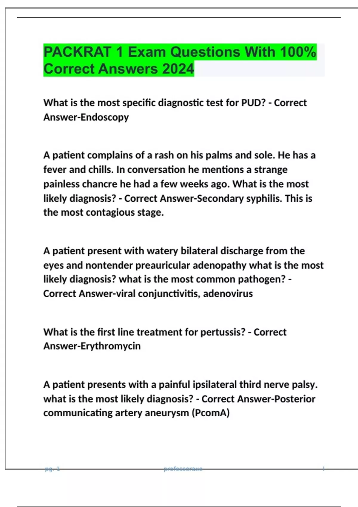 PACKRAT 1 Exam Questions With 100% Correct Answers 2024 - PACKRAT ...