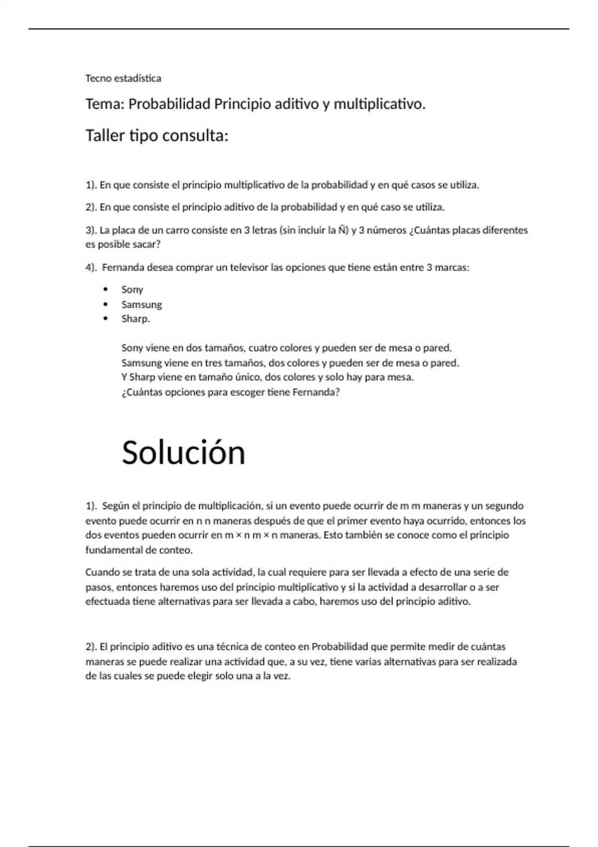 Sumario Probabilidad Principio aditivo y multiplicativo - Tecno ...