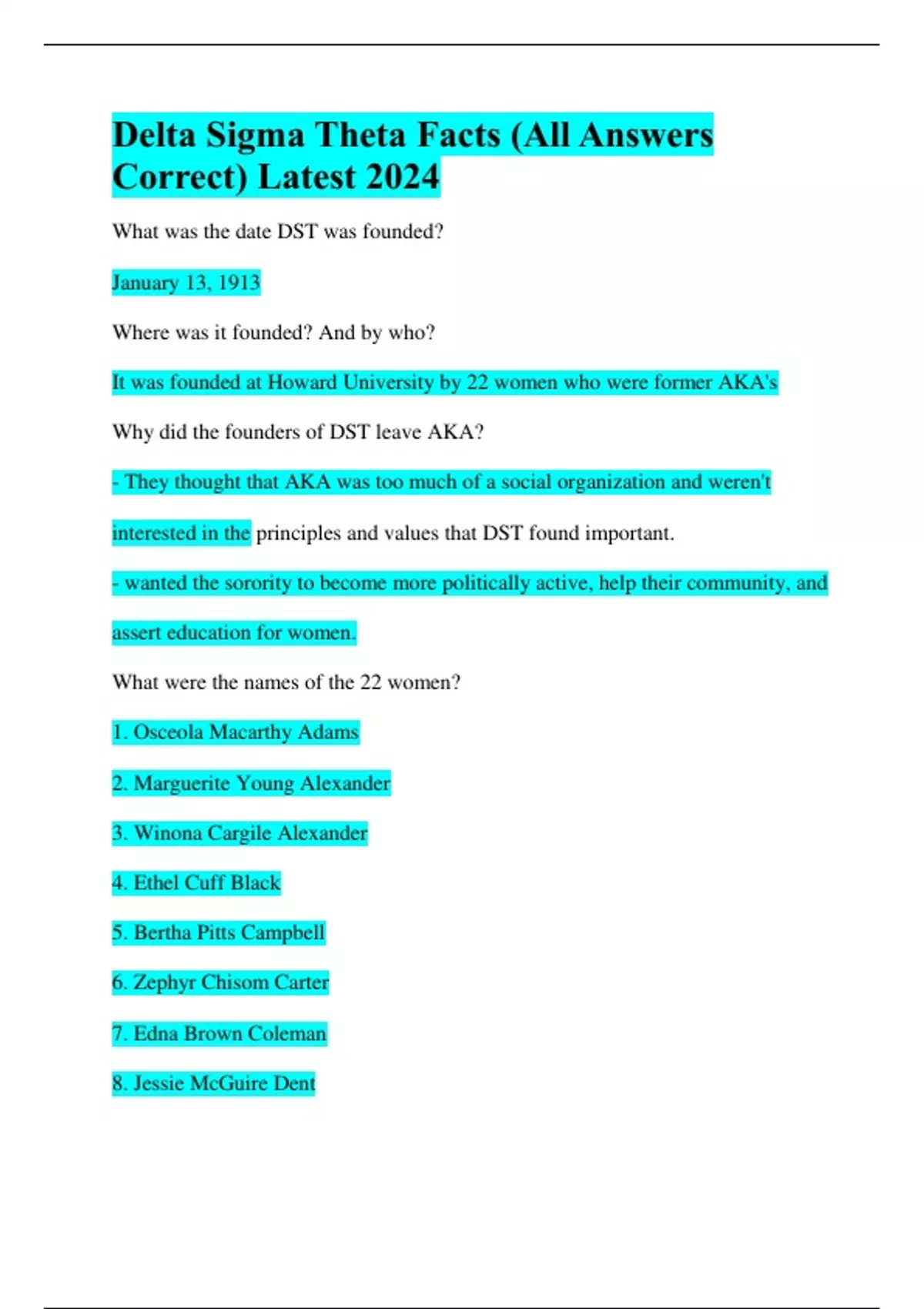 Delta Sigma Theta Facts (All Answers Correct) Latest 2024 - Delta Sigma ...