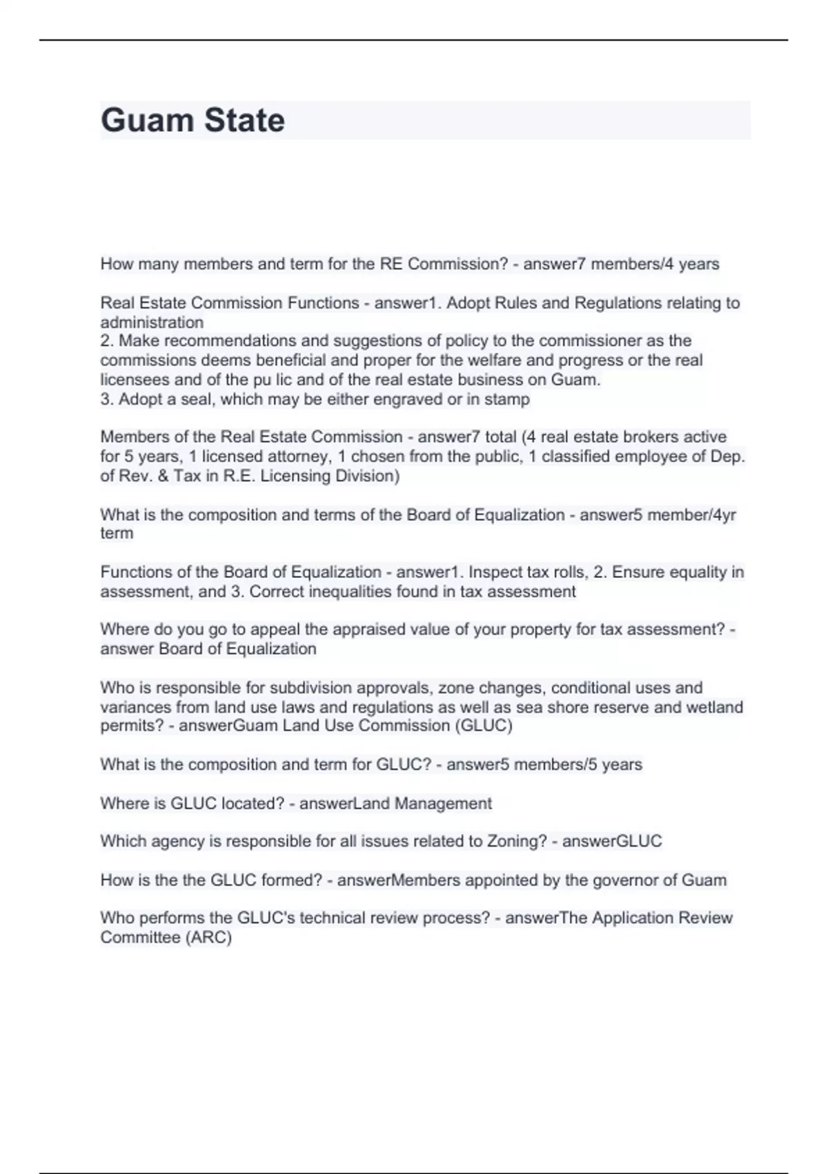 Guam State Questions with solutions 2024 - Guam - Stuvia US