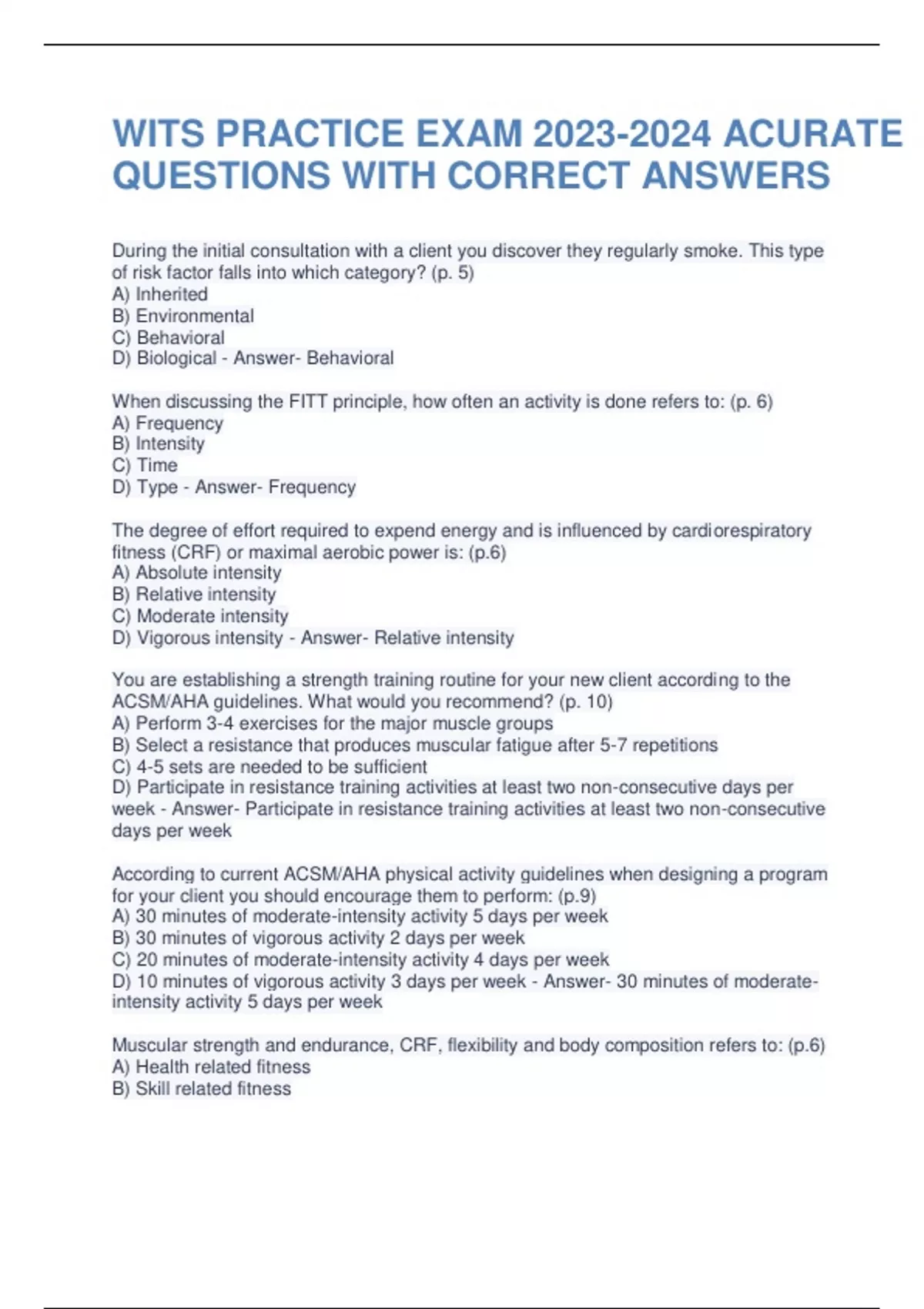 WITS PRACTICE EXAM ACURATE QUESTIONS WITH CORRECT ANSWERS - WITS ...