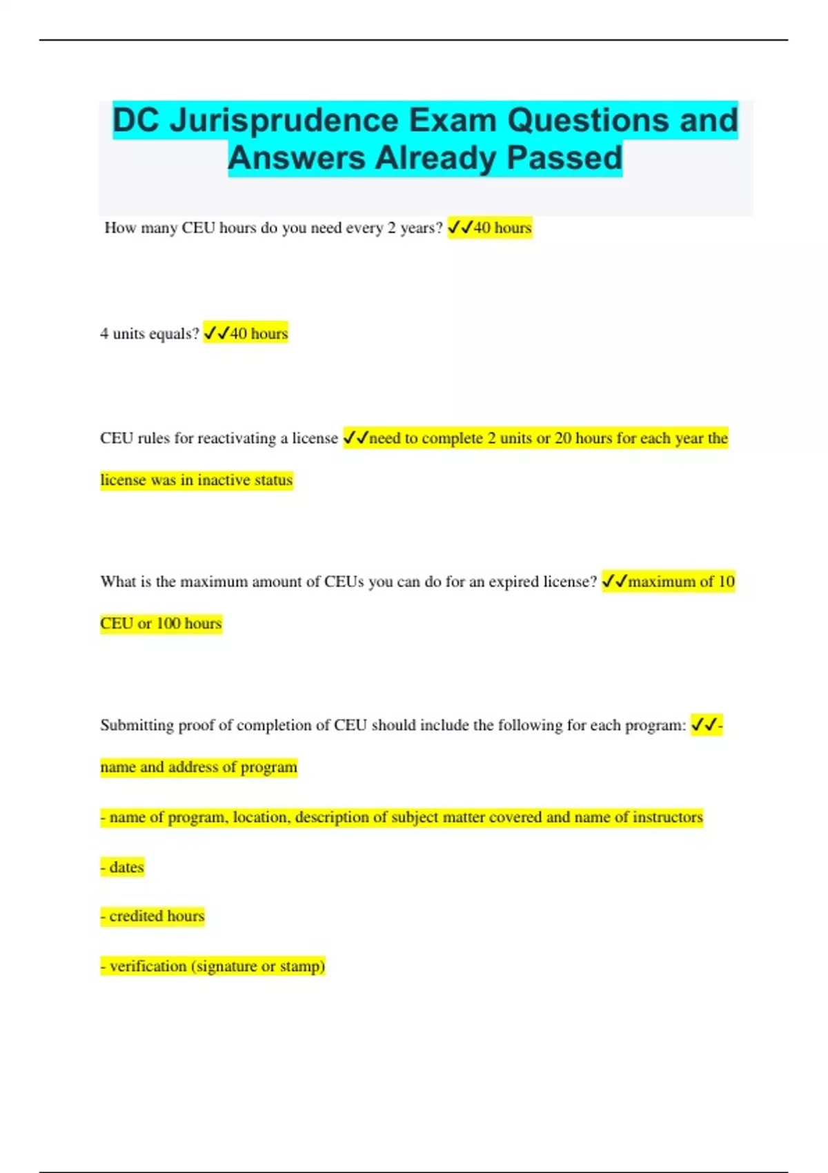 DC Jurisprudence Exam Questions and Answers Already Passed - DC ...