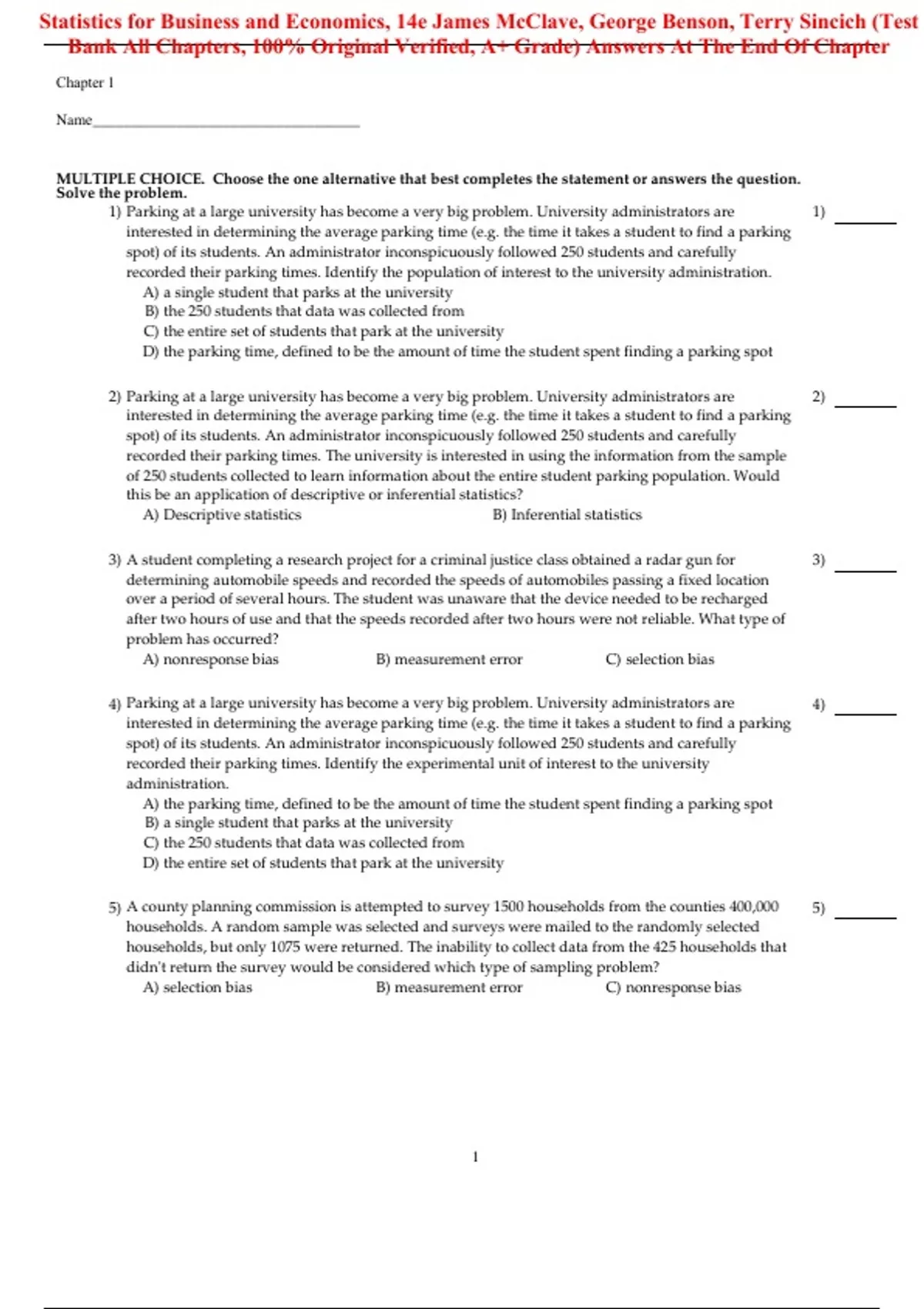 Test Bank for Statistics for Business and Economics 14th Edition By ...